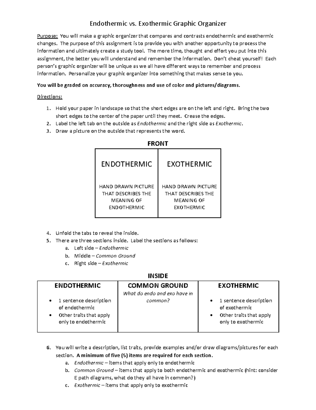 Endothermic vs. Exothermic Graphic Organizer (Chem 101) - Studocu