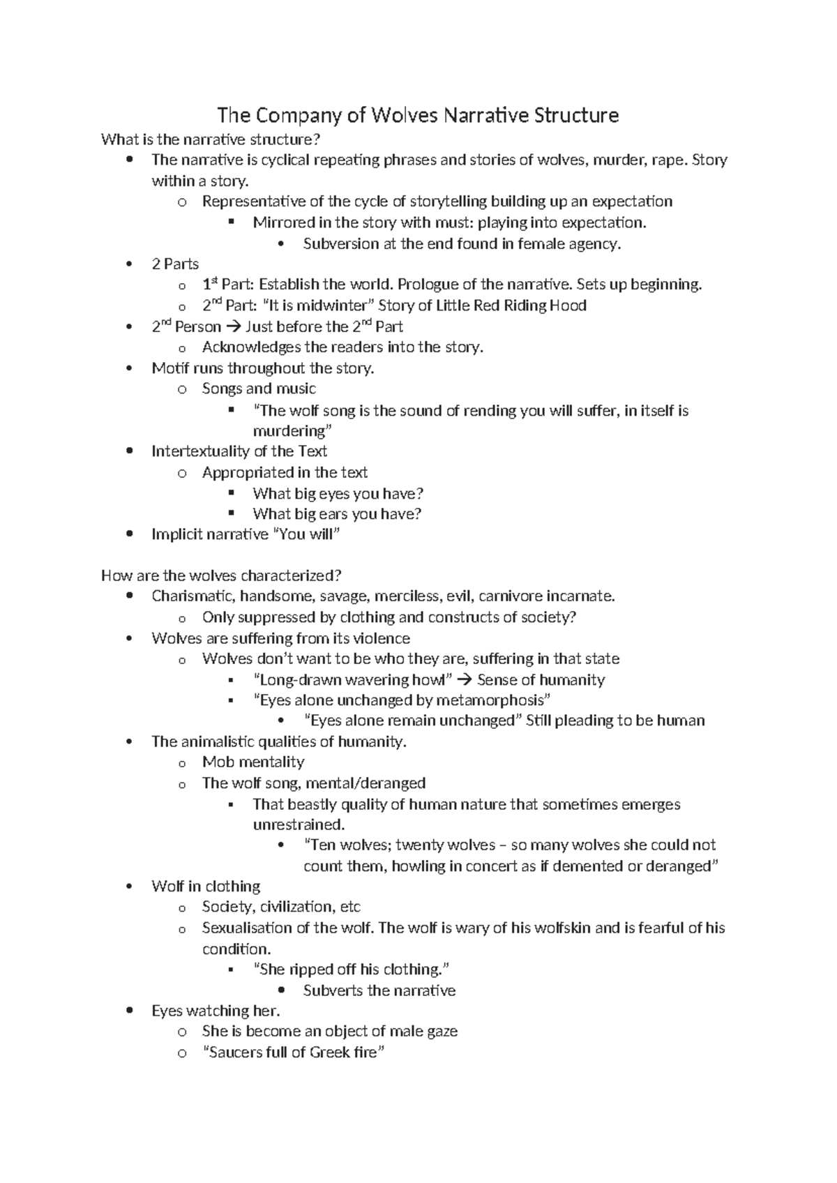 The Company of Wolves: Analyzing Narrative Structure and Themes - Studocu