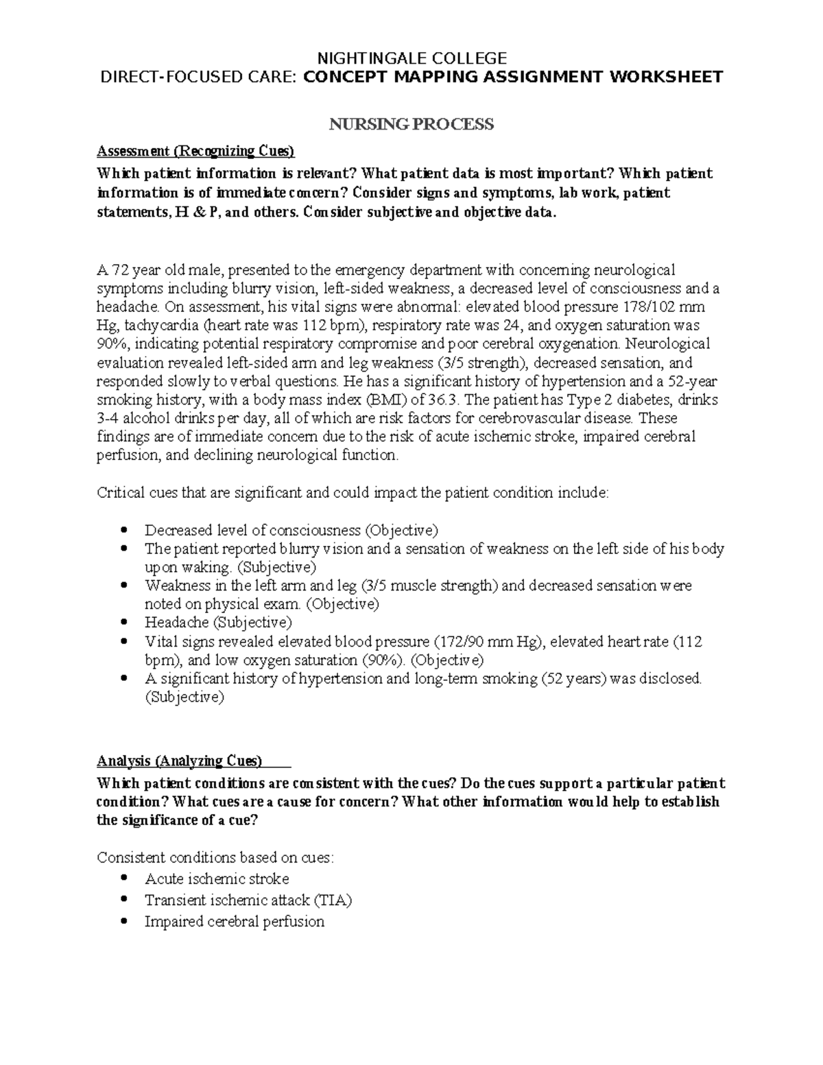 NIGHTINGALE COLLEGE CARE: CONCEPT MAPPING ASSIGNMENT WORKSHEET ...