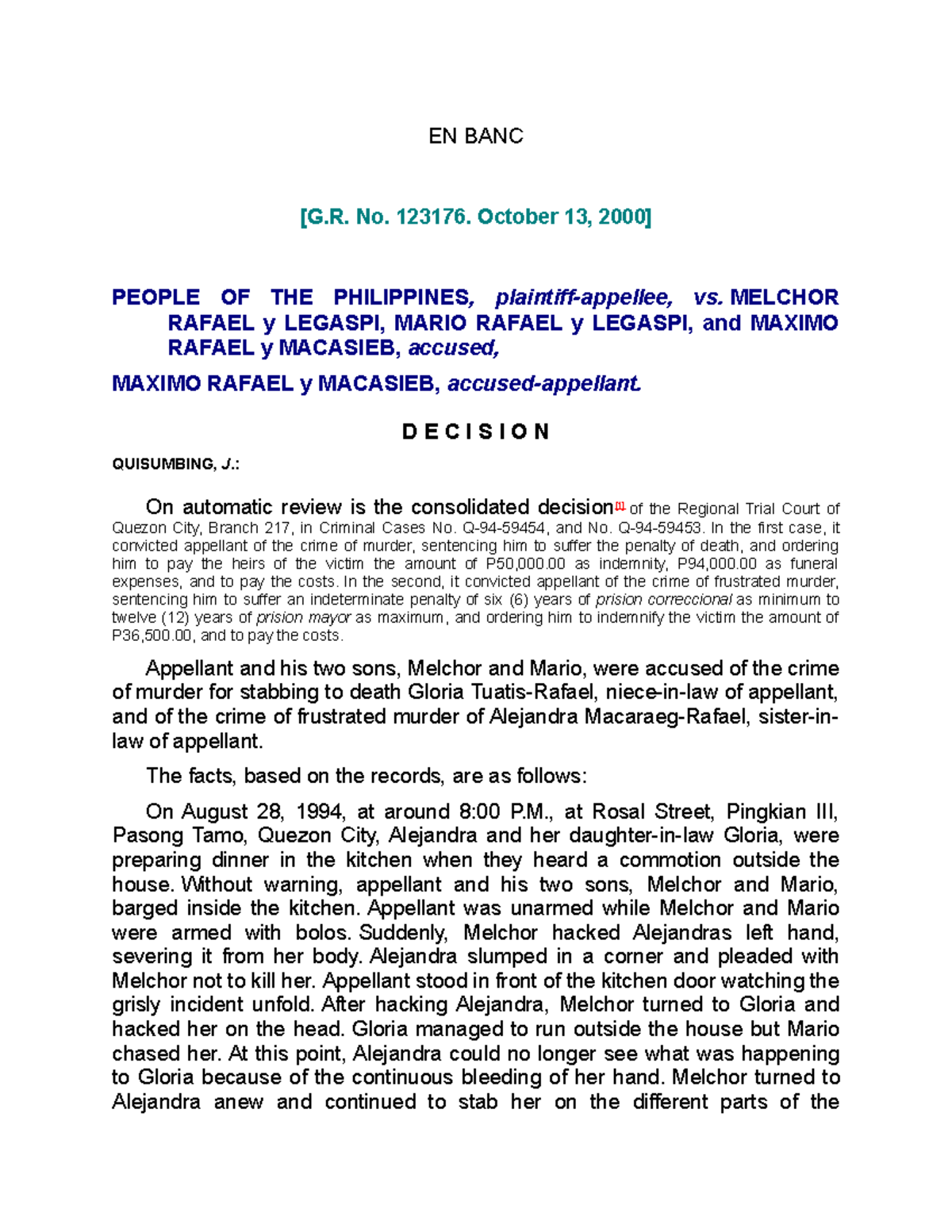 PP vs Melchor RAfael et. al - EN BANC [G. No. 123176. October 13, 2000 ...