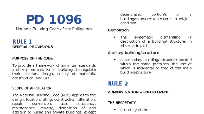 PD 1096 National Building Code of the Philippines: Comprehensive Review ...
