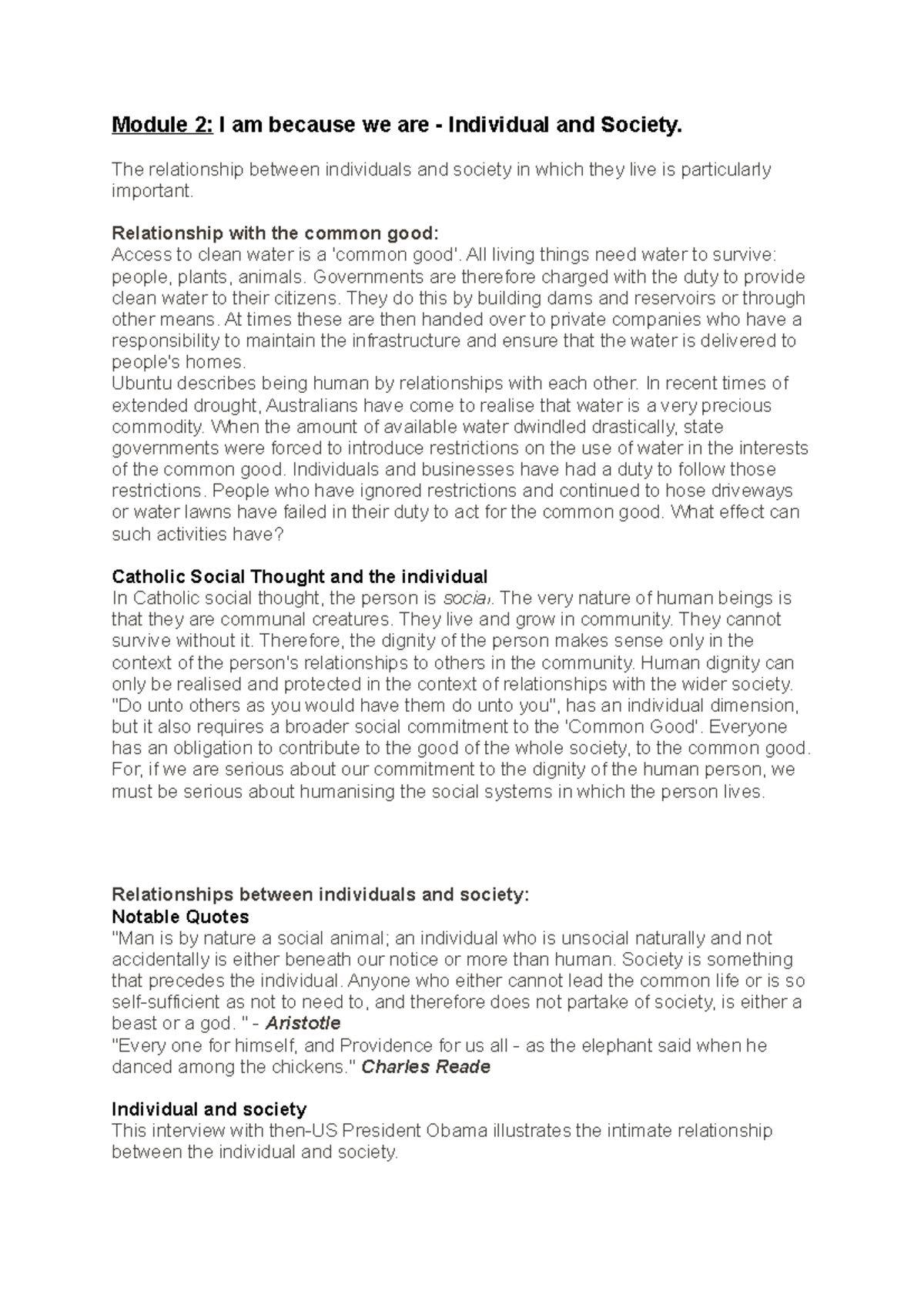 UNCC notes - Anonymous - Module 2: I am because we are - Individual and ...