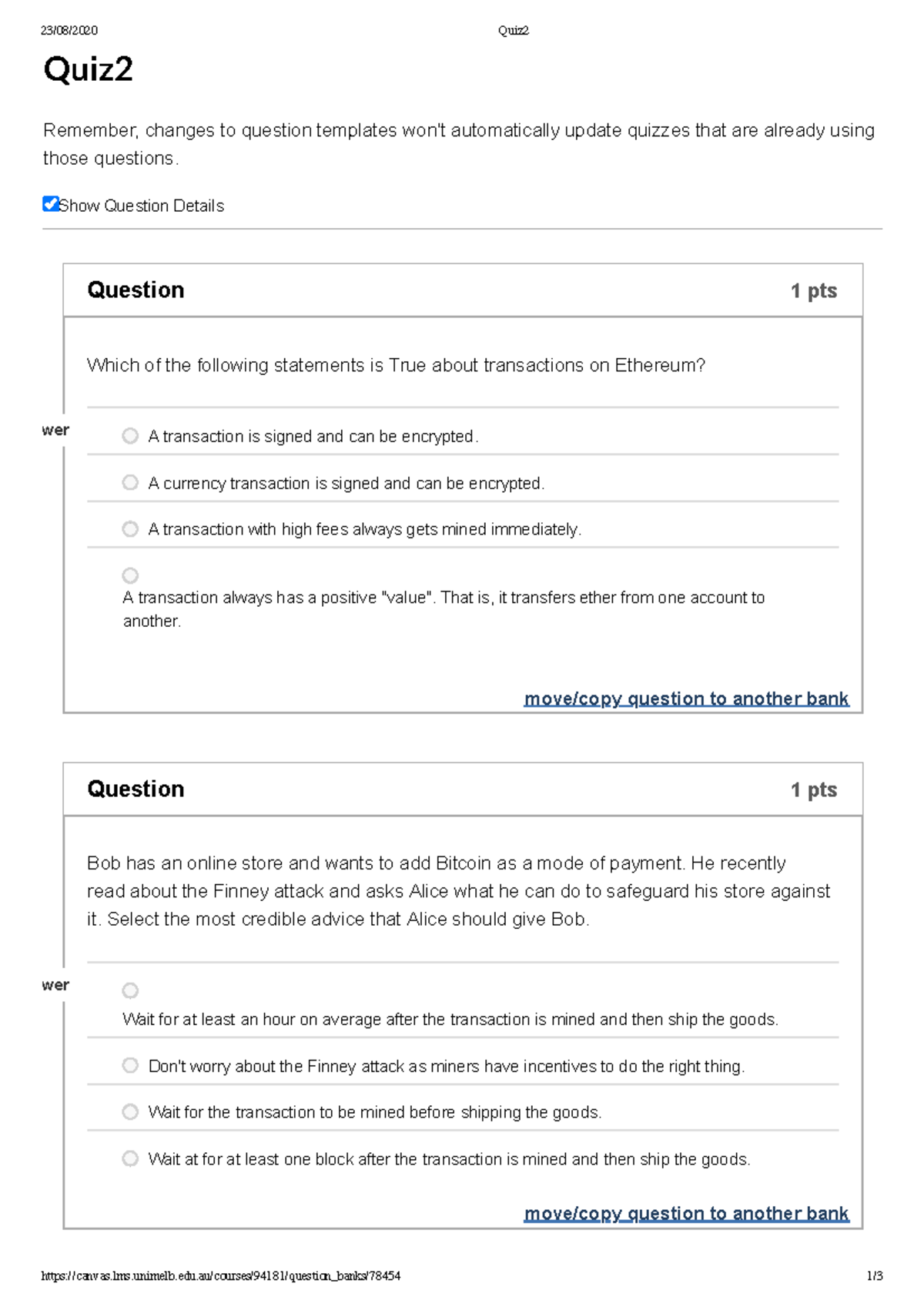Quiz 2 - In-Class Questions & Answers on Ethereum and Bitcoin ...