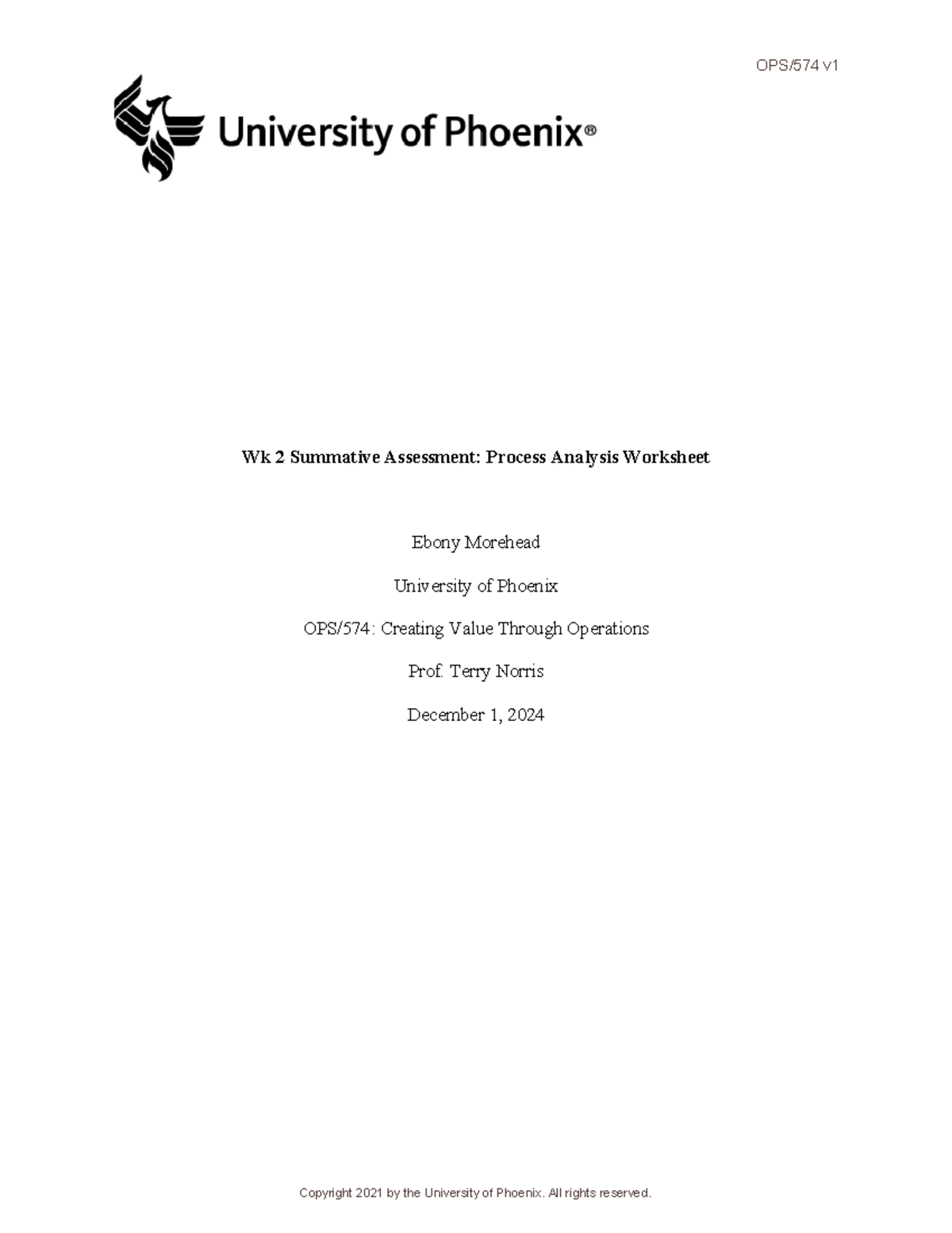 Wk 2 Summative Assessment: Process Analysis for OPS/574 Assignment - Studocu