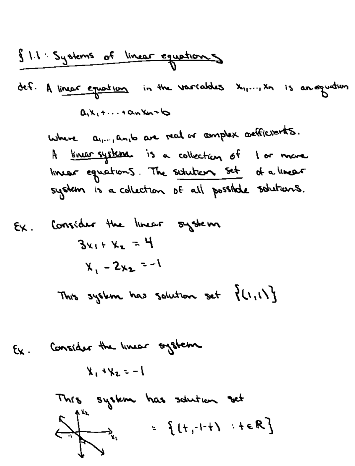 M 340L Ch 1.1: Understanding Systems of Linear Equations - Studocu