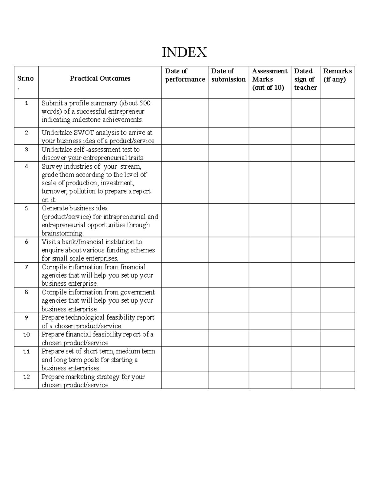 EDE Practical Outcomes Index & Performance Assessment Guide - Studocu