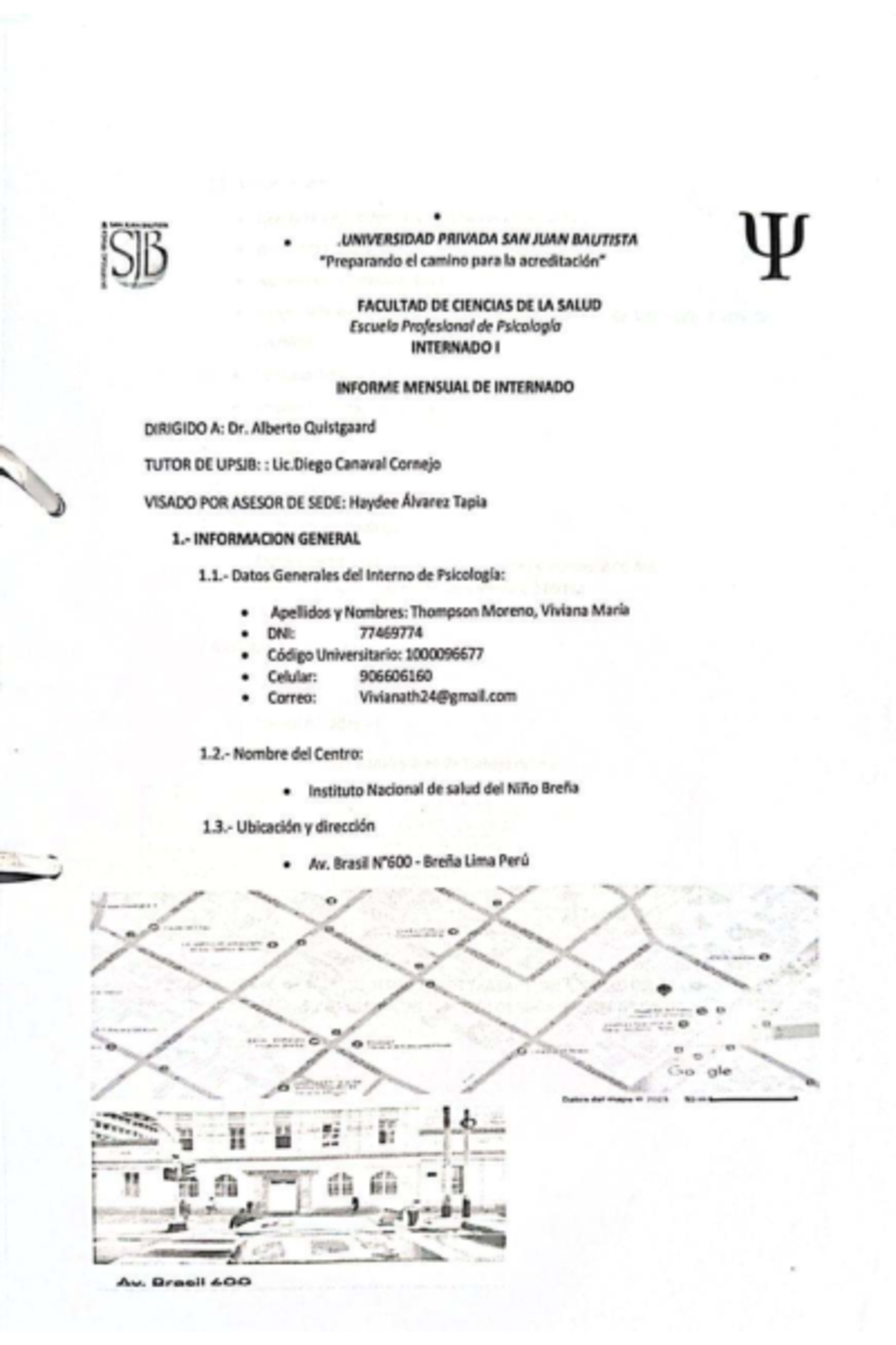 Informe Mensual de Internado I - Psicología SJB - Febrero 2025 - Studocu