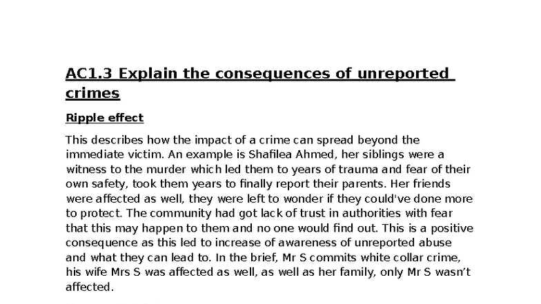 AC1.3 Consequences of Unreported Crimes: The Ripple Effect - Studocu
