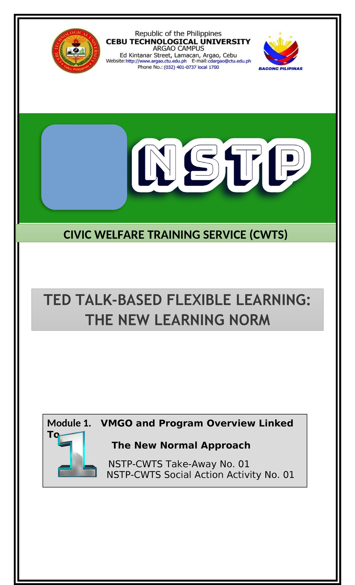 CIVIC WELFARE TRAINING SERVICE (CWTS) Module 1: VMGO & Program Overview ...