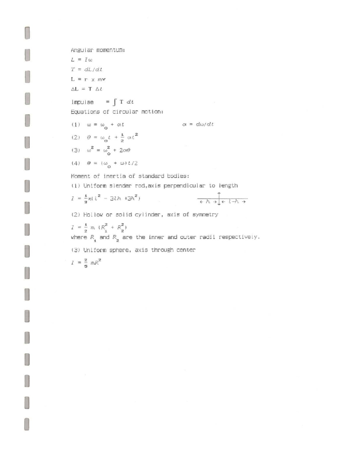 Angular Momentum & Circular Motion Equations: Physics Notes - Studocu