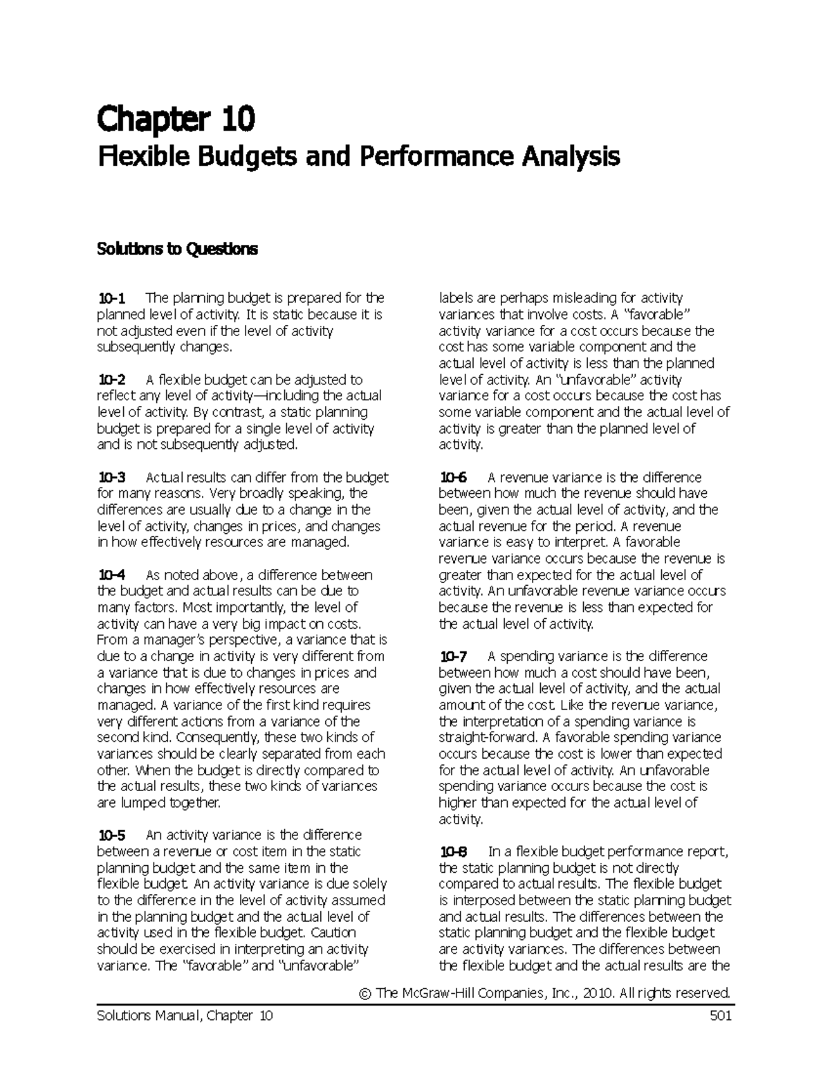 Flexible Budget (Garrison-10) - Chapter 10 Flexible Budgets and Performance Analysis Solutions ...