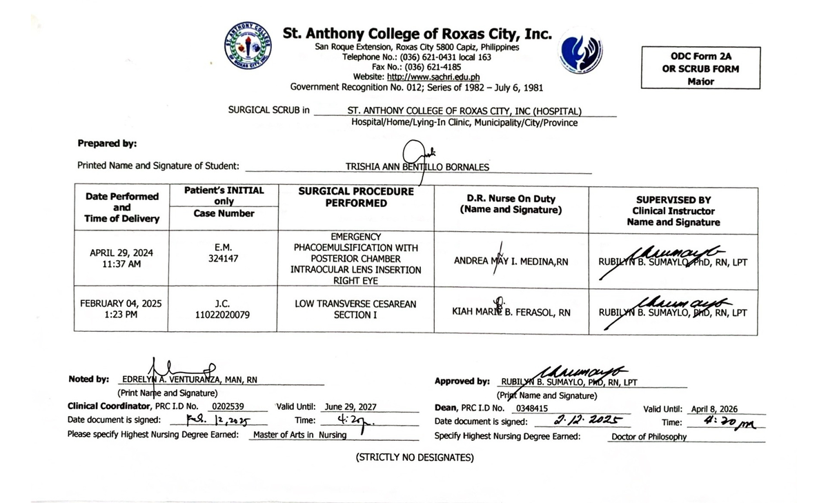 Surgical Scrub and Delivery Procedures: ODC Forms from St. Anthony ...