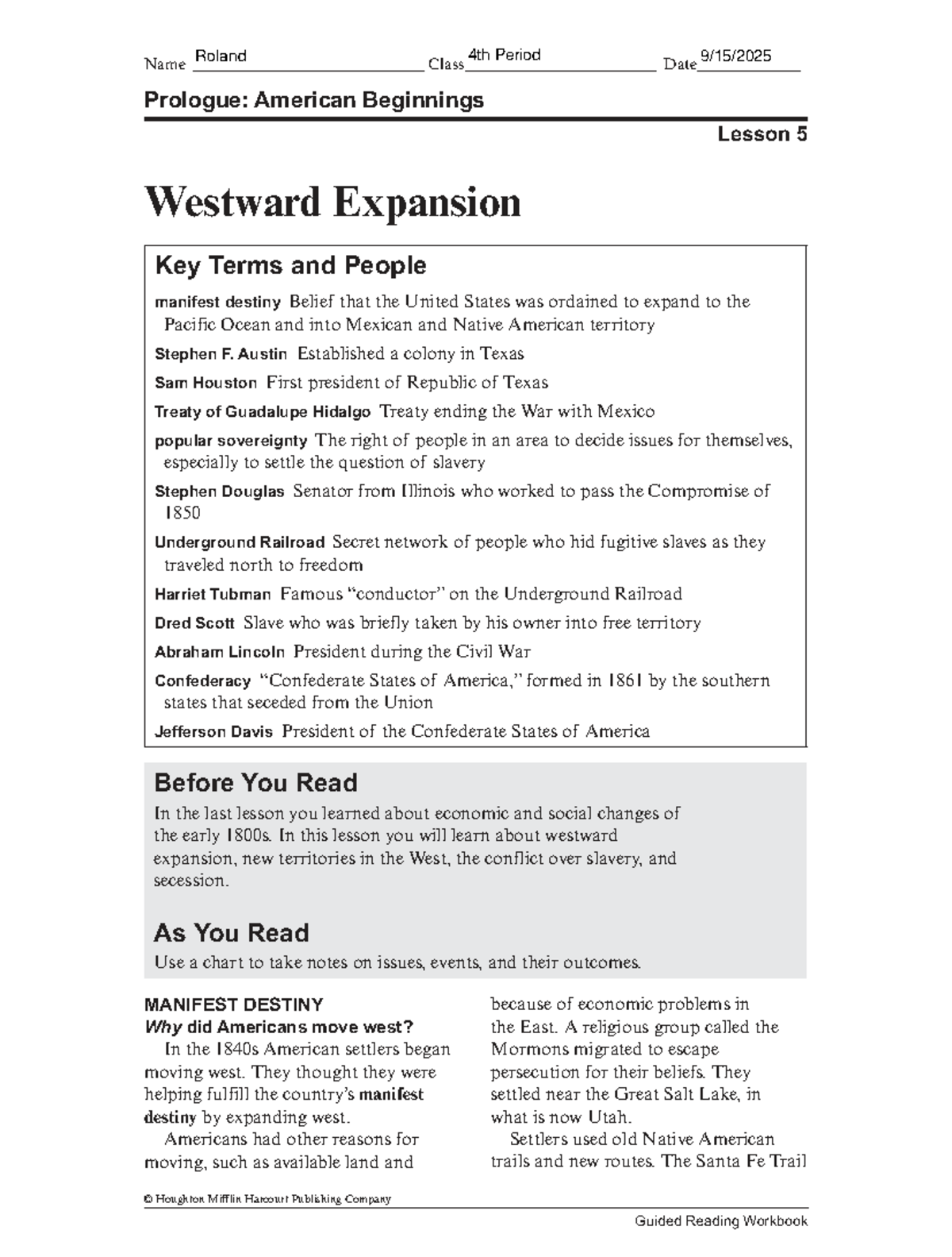 M01 Lesson 5: Key Terms and Events of Westward Expansion - Studocu