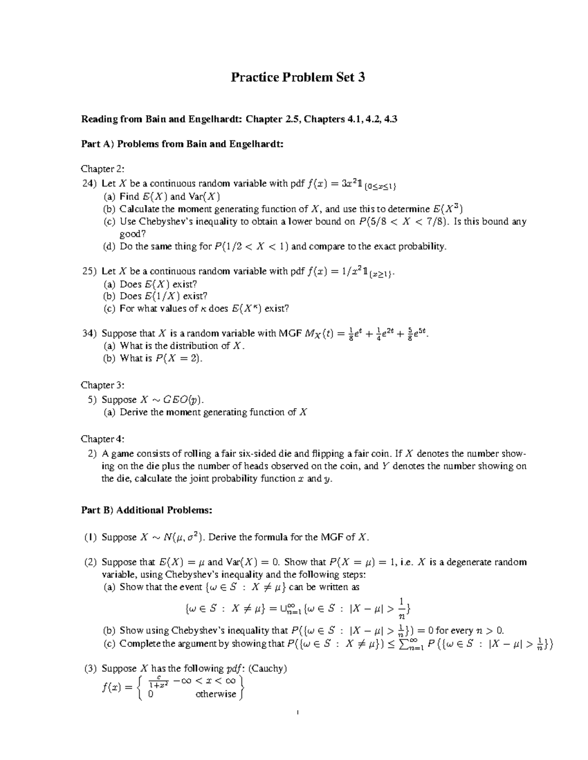 Practice Problems Week 3 - Practice Problem Set 3 Reading from Bain and ...