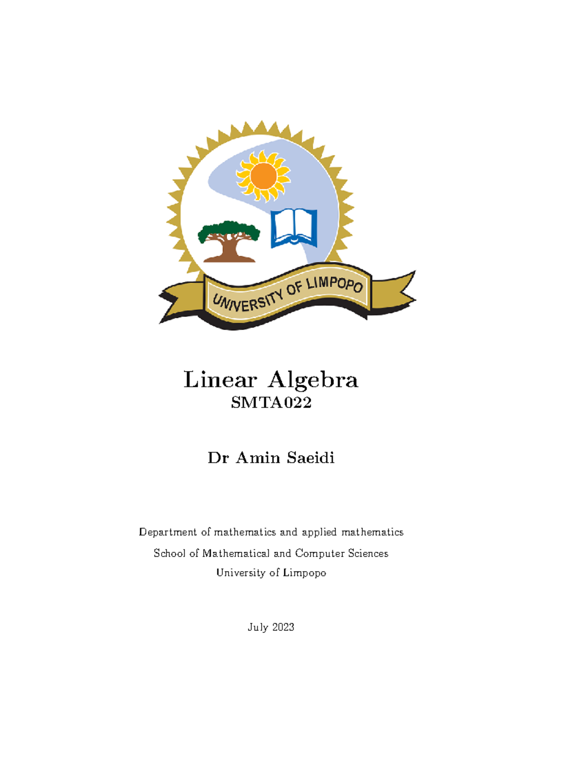 SMTA022 Study Guide For 2024 - Linear Algebra SMTA Dr Amin Saeidi ...
