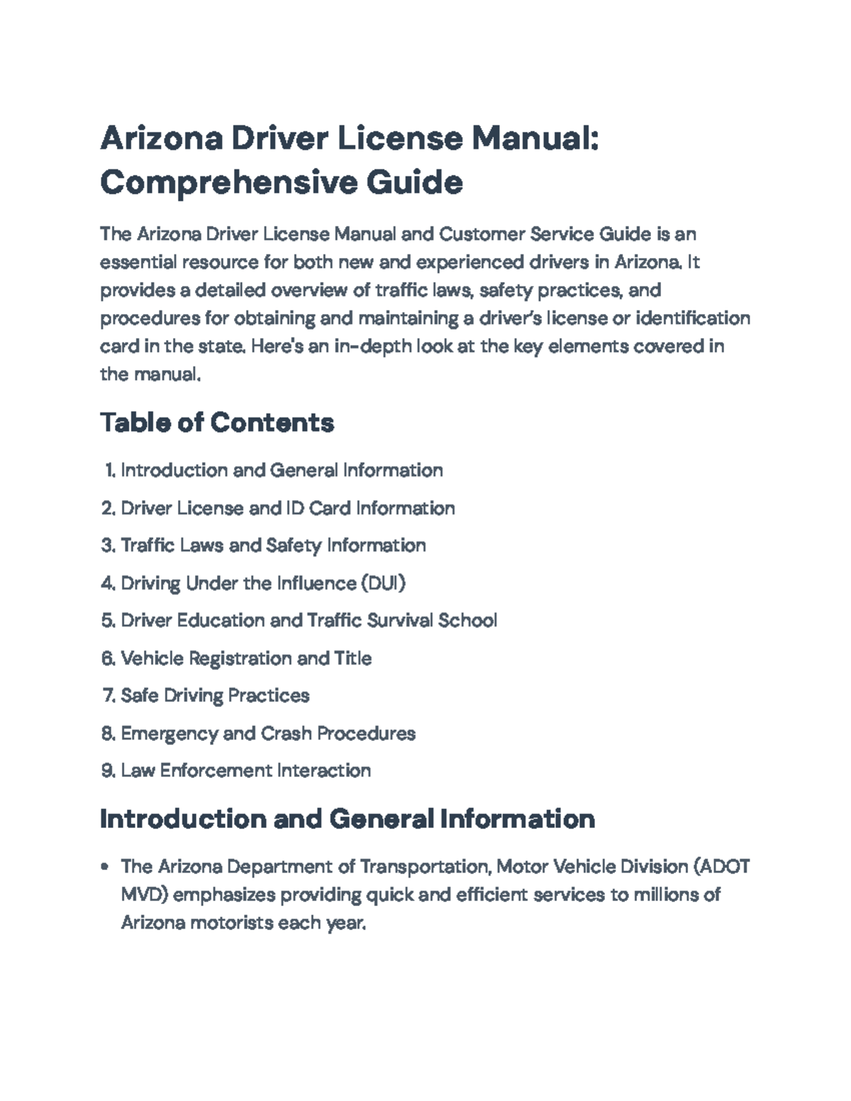 Arizona Driver License Manual: Comprehensive Guide for Drivers ...
