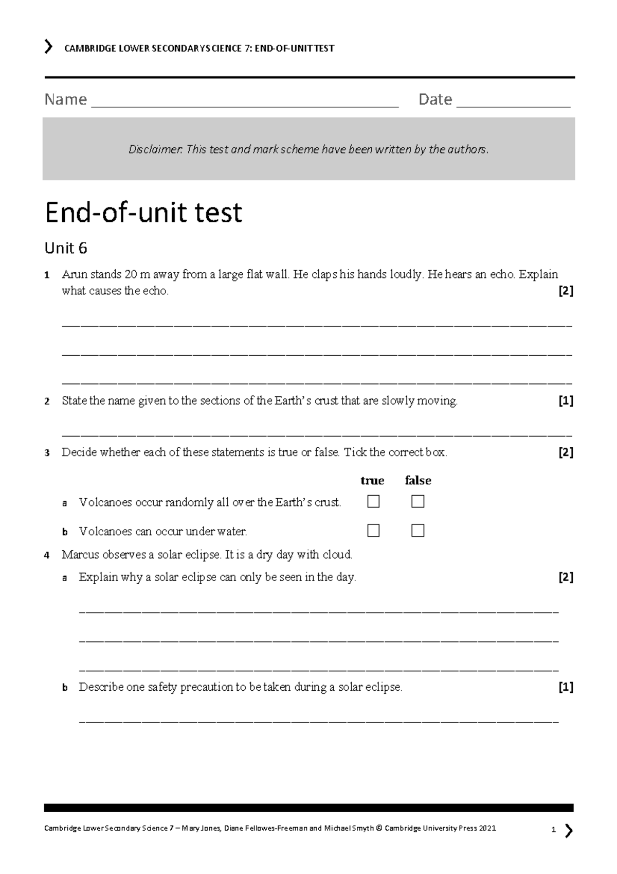 734646888 S7 End-of-Unit Test 6: Cambridge Lower Secondary Science ...