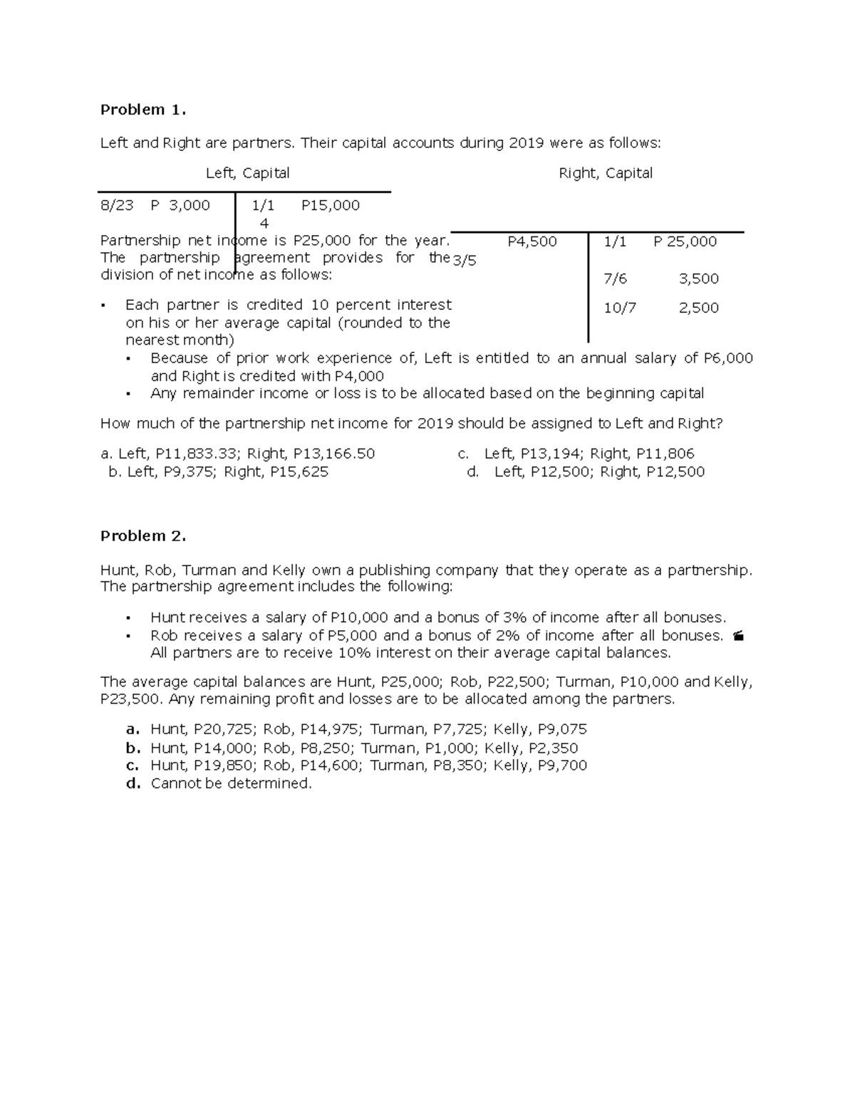 Partnership Operations Problems (Course Code: 2) - Studocu