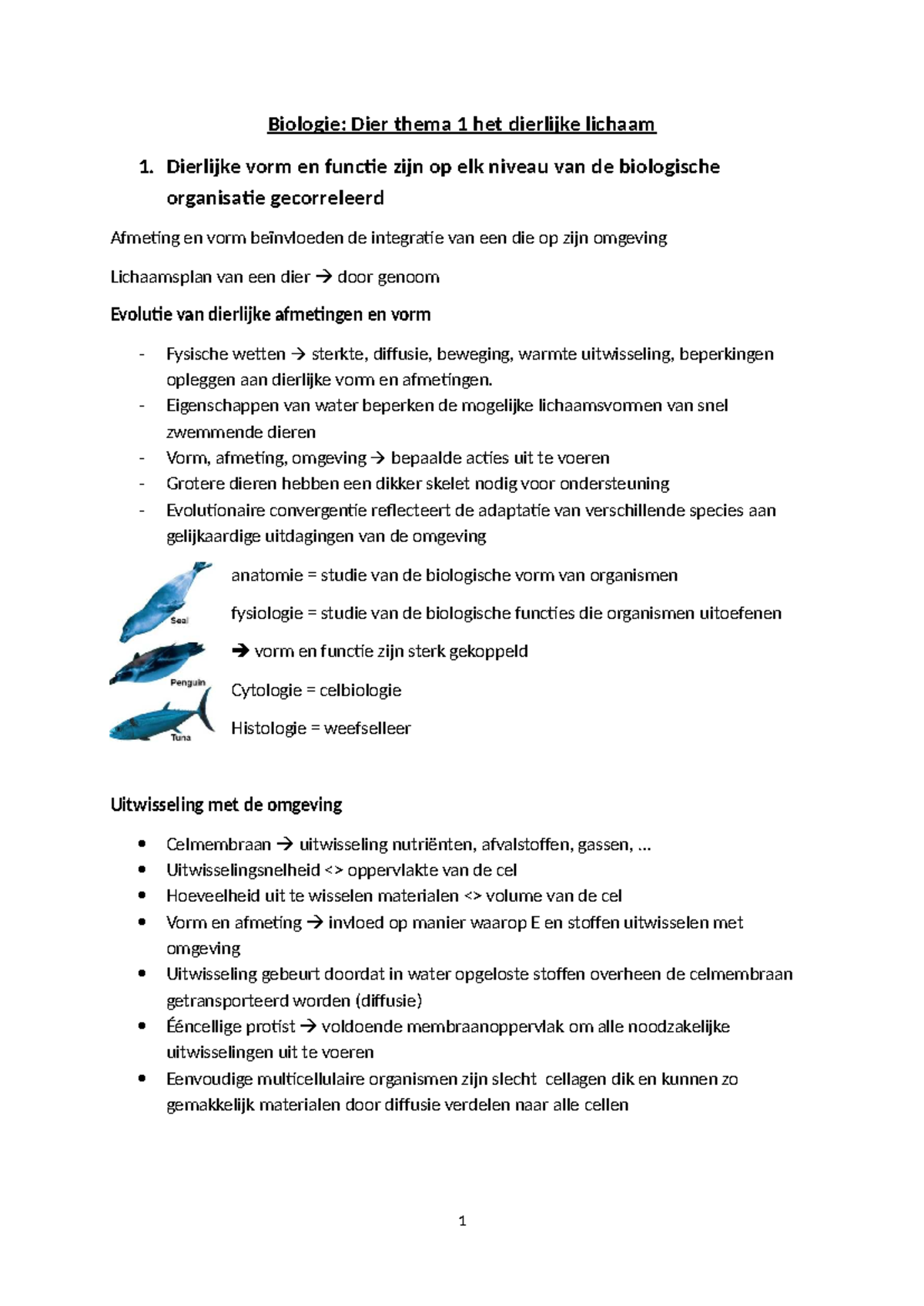 Samenvatting Biologie D1: Het Dierlijke Lichaam en Functies - Studocu