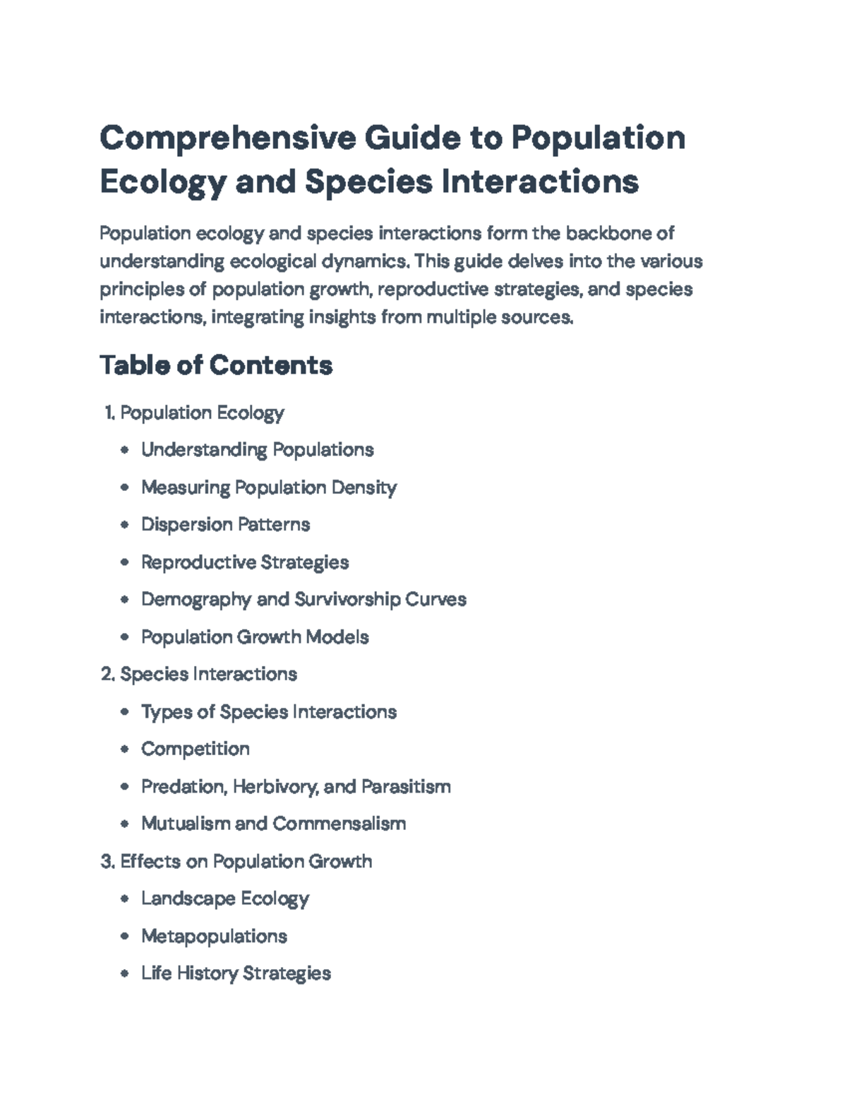 Comprehensive Guide to Population Ecology and Species Interactions ...