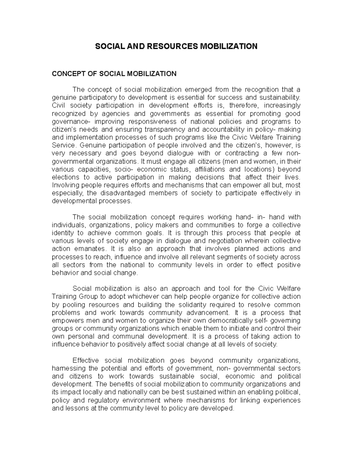 Social AND Resources Mobilization- Lesson 5 - SOCIAL AND RESOURCES ...