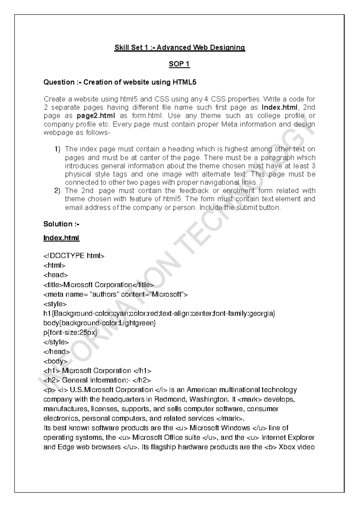 XII IT Commerce Practicals: Advanced Web Design & Accounting SOPs - Studocu
