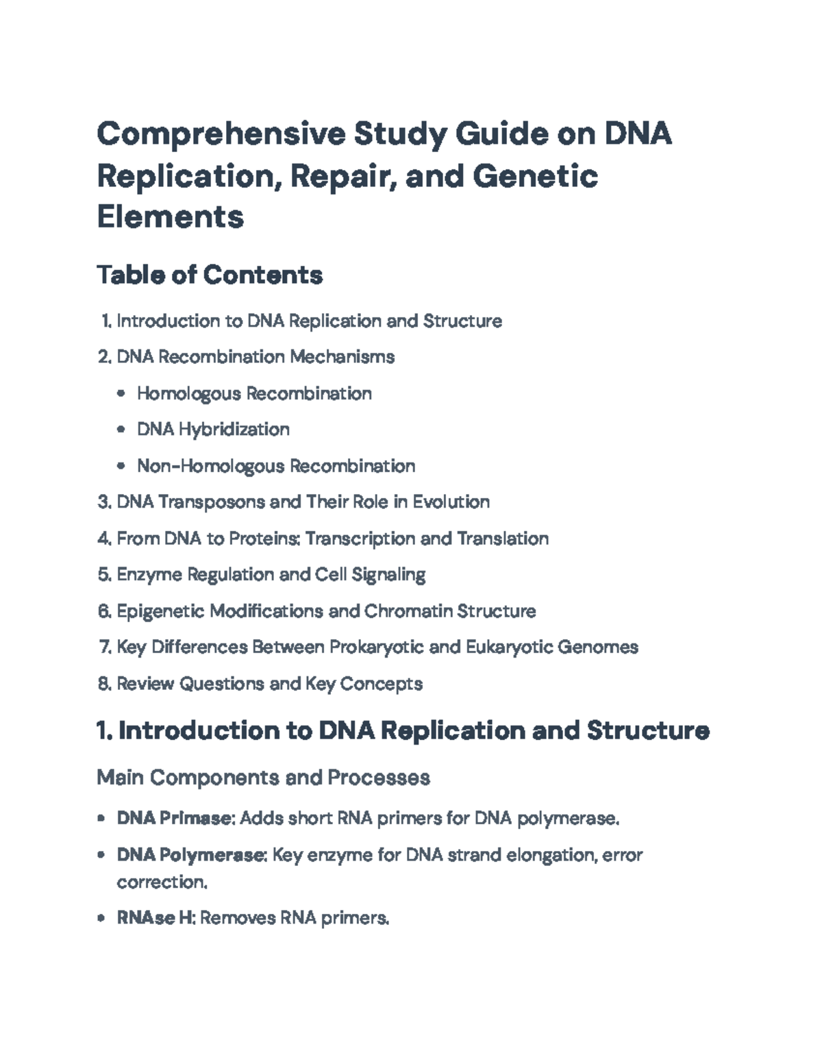 Comprehensive Study Guide: DNA Replication, Repair & Elements ...