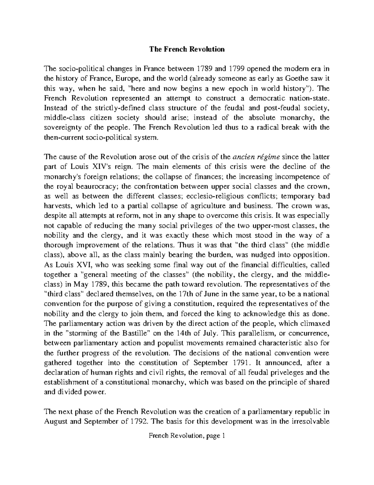 Fr-rev - Notes - The French Revolution The socio-political changes in ...