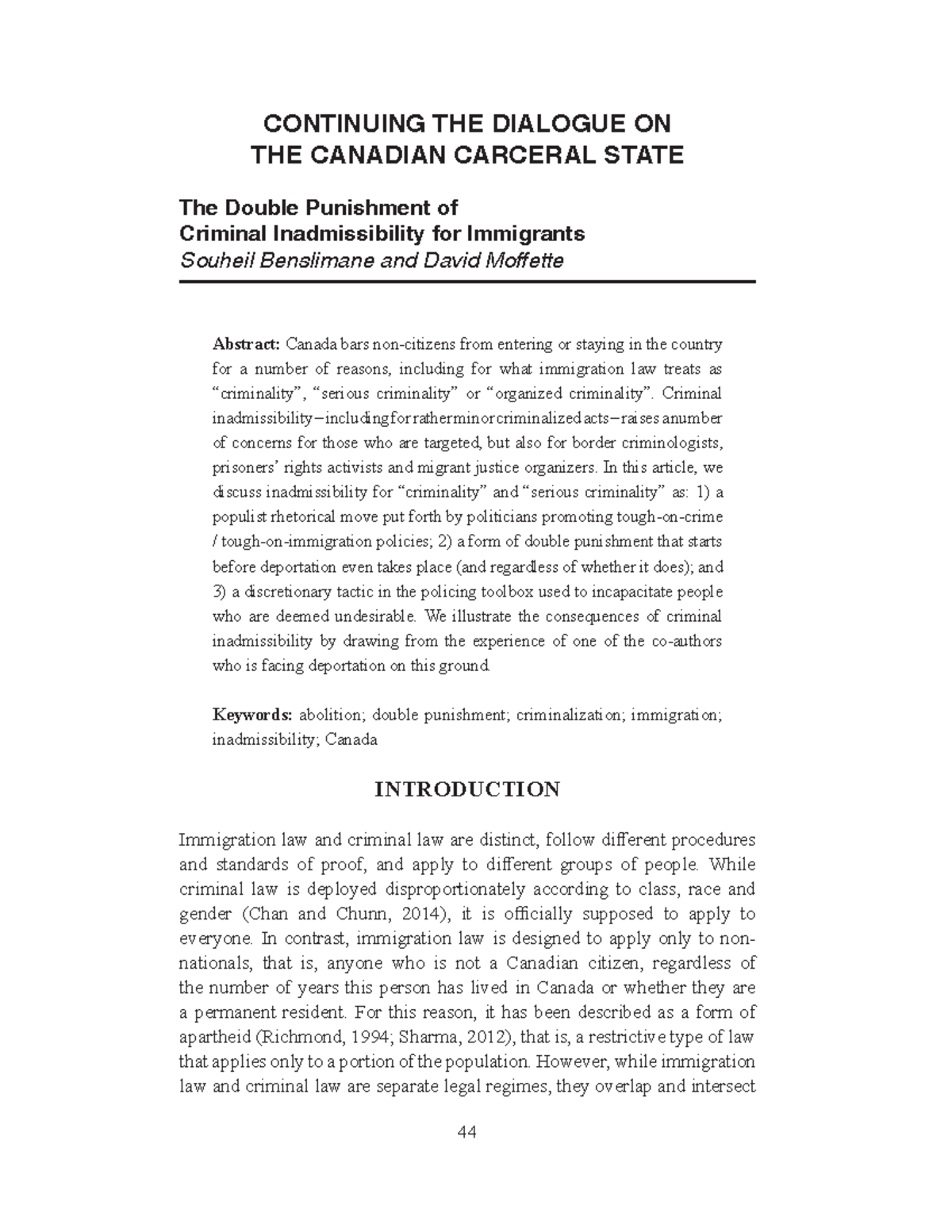 The Double Punishment of Criminal Inadmissibility in Canada: A Critical ...