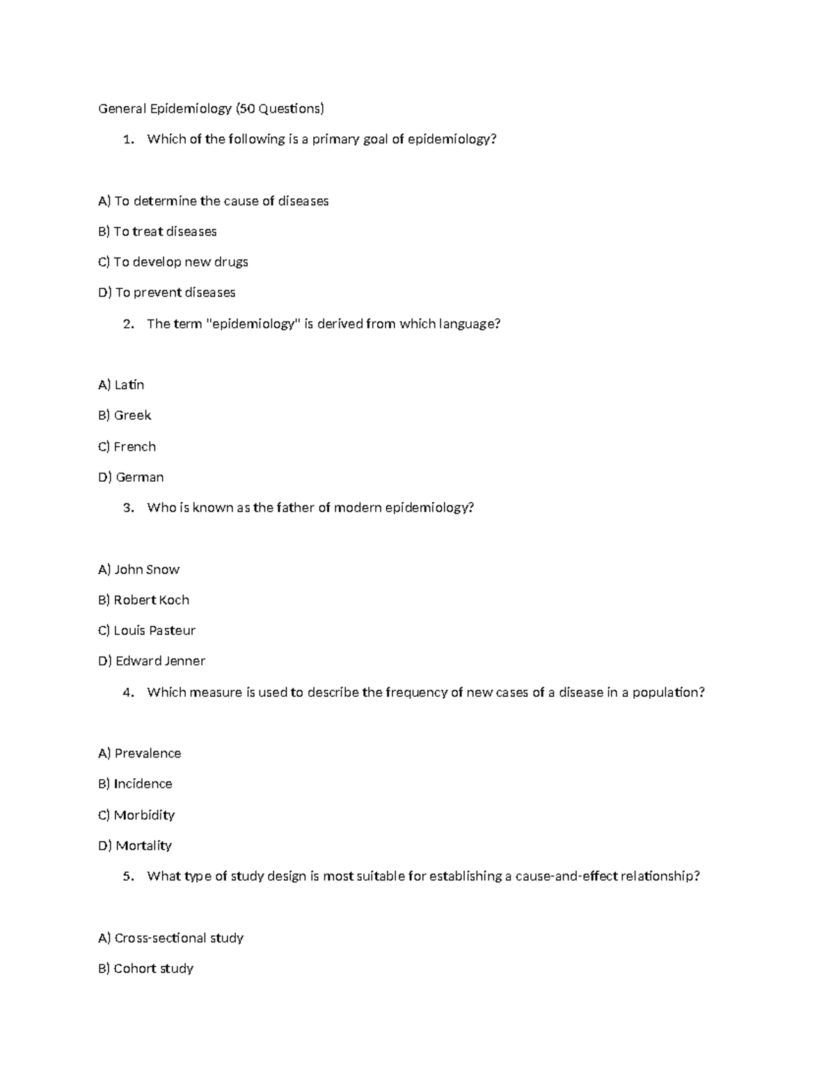 General Epidemiology MCQs with Answers (50 Questions) for Exam Prep ...