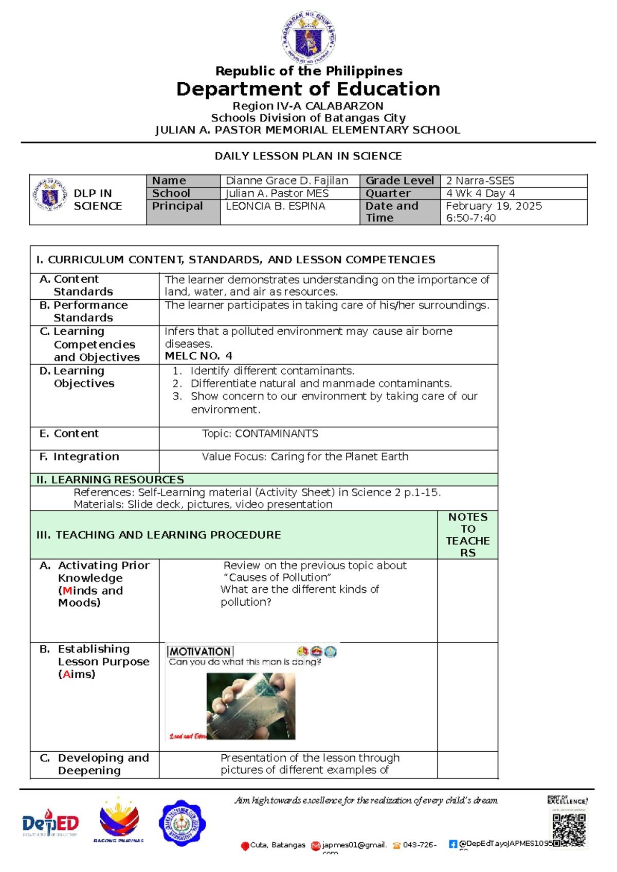 DLP in Science Q4: Week 4 Day 4 - Contaminants and Environment - Studocu