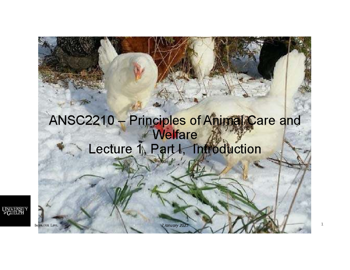 ANSC2210 Principles of Animal Care & Welfare Lecture 1 Notes - Jan 2025 ...