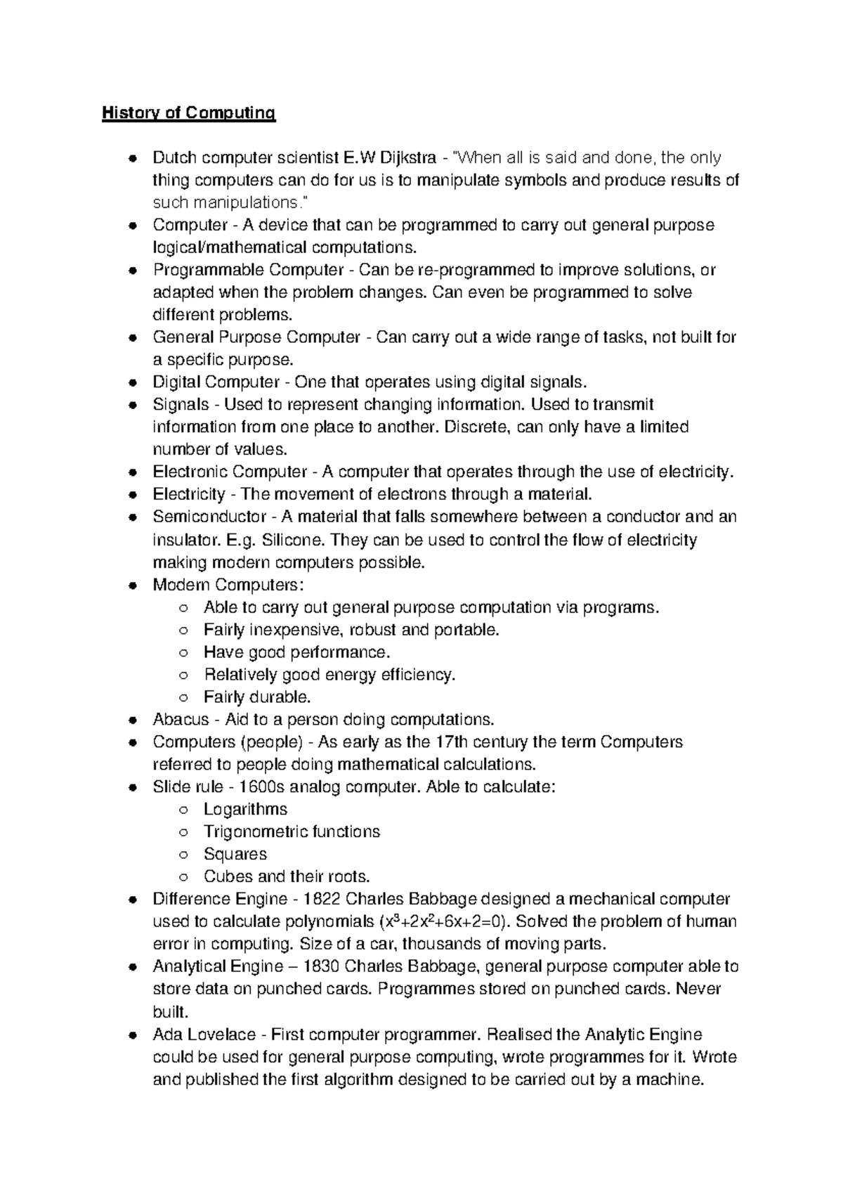 Cs101 Lecture Notes History And Fundamentals Of Computing Studocu