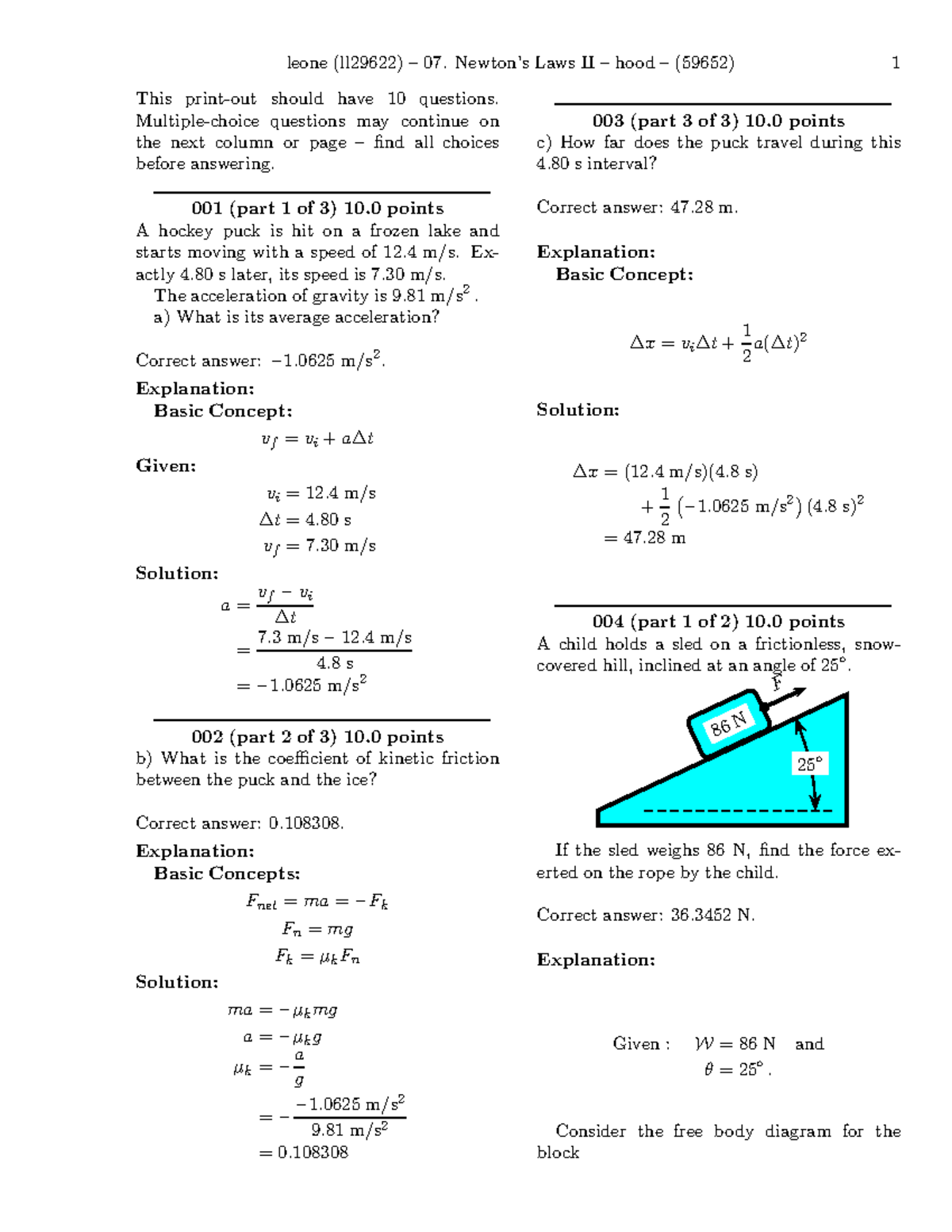 07. Newton's Laws II-solutions - This print-out should have 10 ...