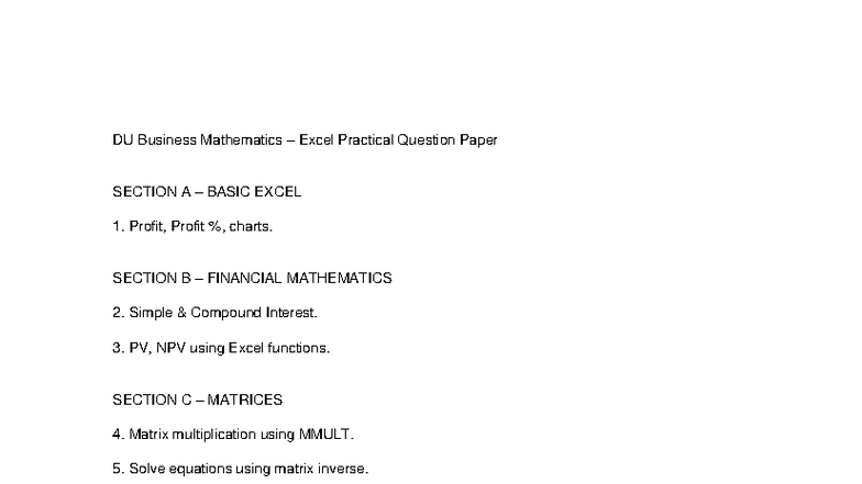 DU Business Maths Question Paper - B.com (hons) - DU Business ...