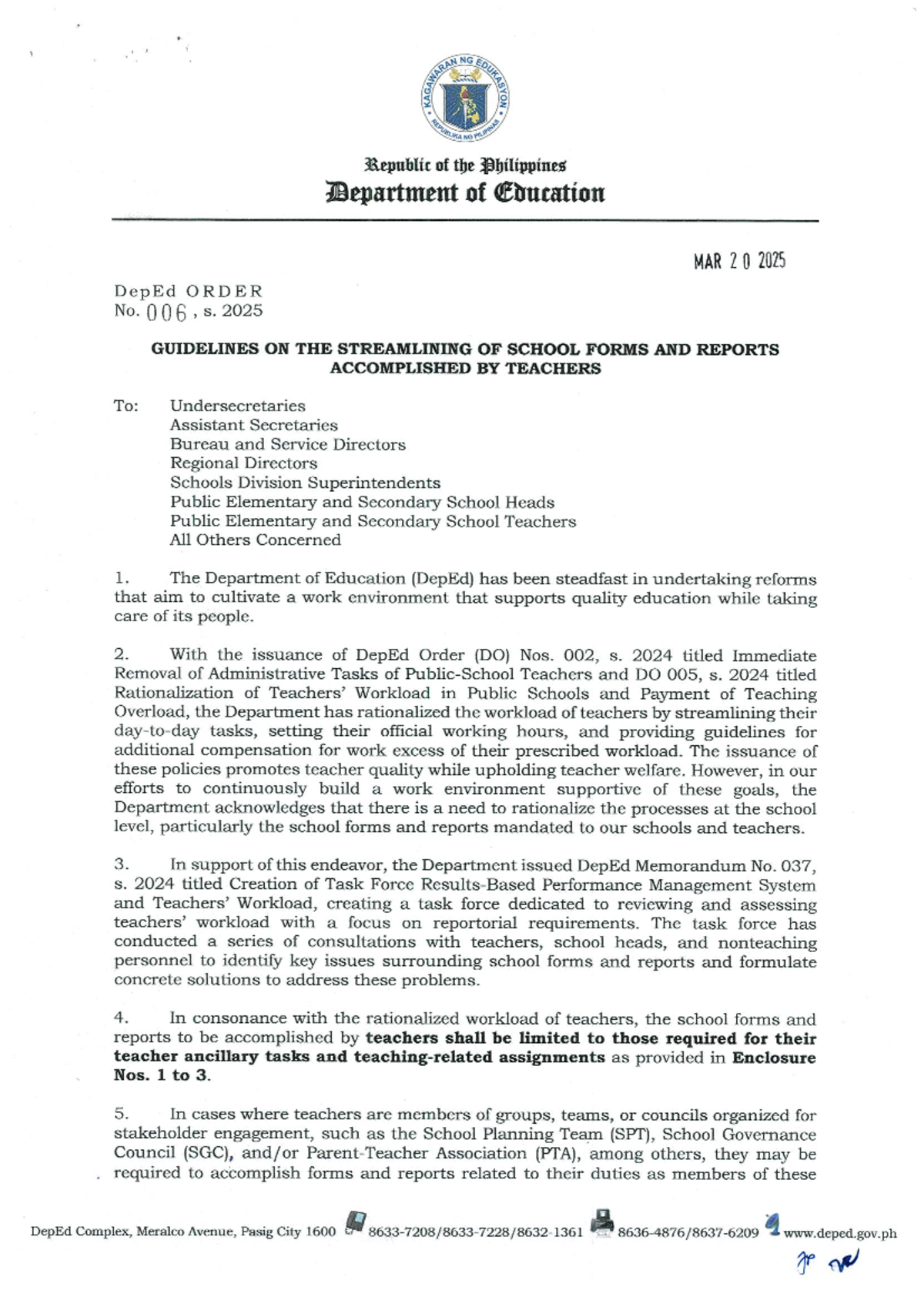 DepEd Order No. 006, S. 2025: Streamlining School Forms & Reports - Studocu