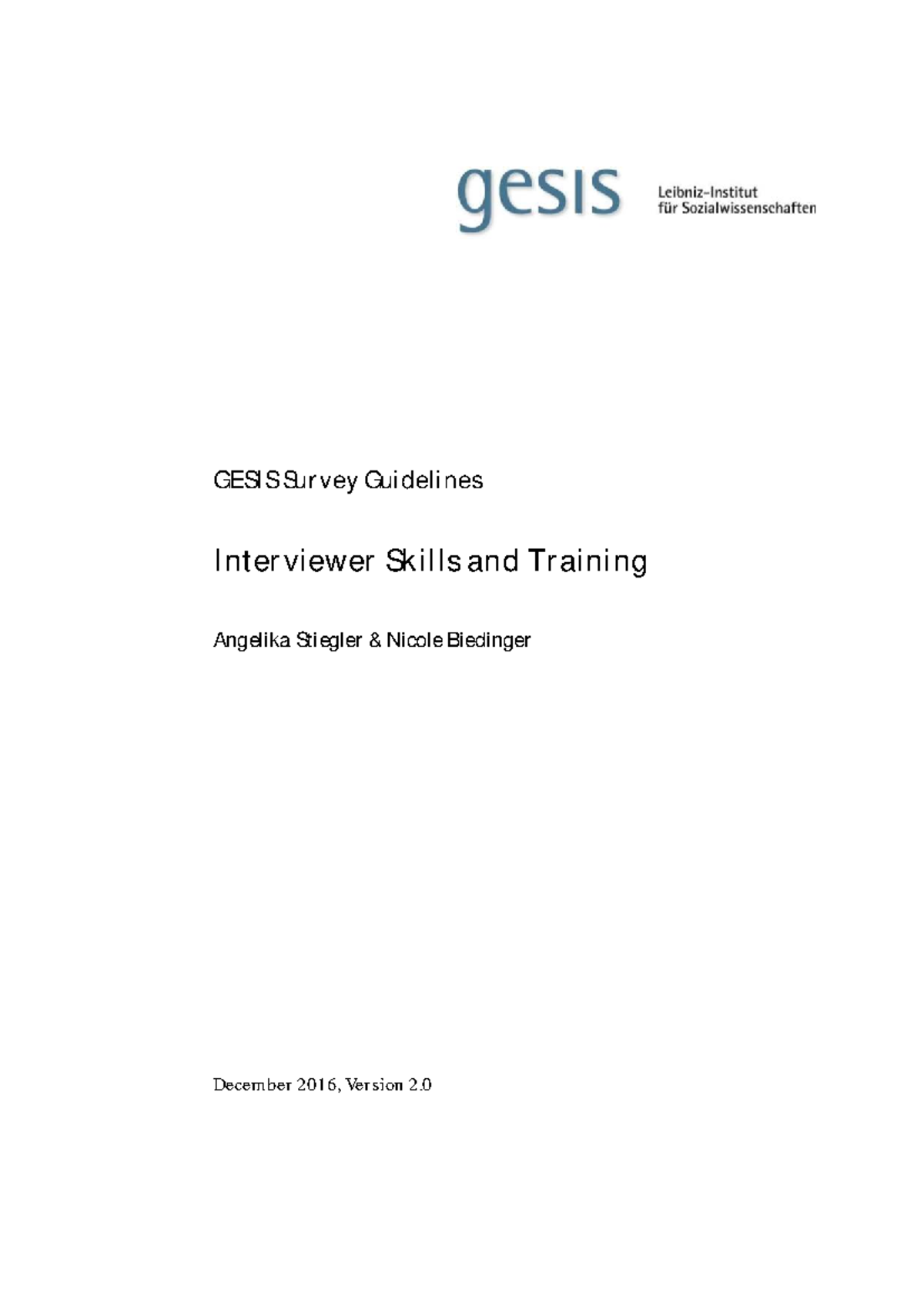 Interviewer Skills Training: GESIS Guidelines (Stiegler & Biedinger ...
