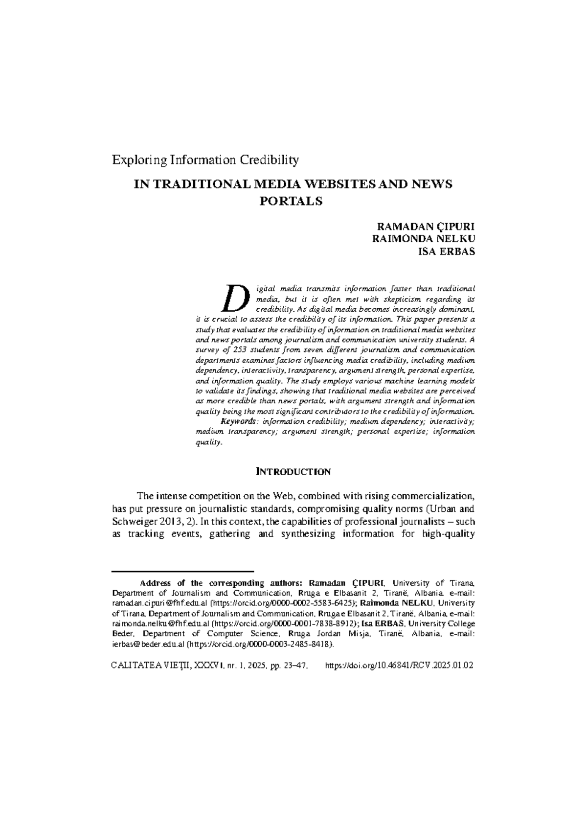 Exploring Media Credibility: A Study on Traditional vs. Digital Sources ...