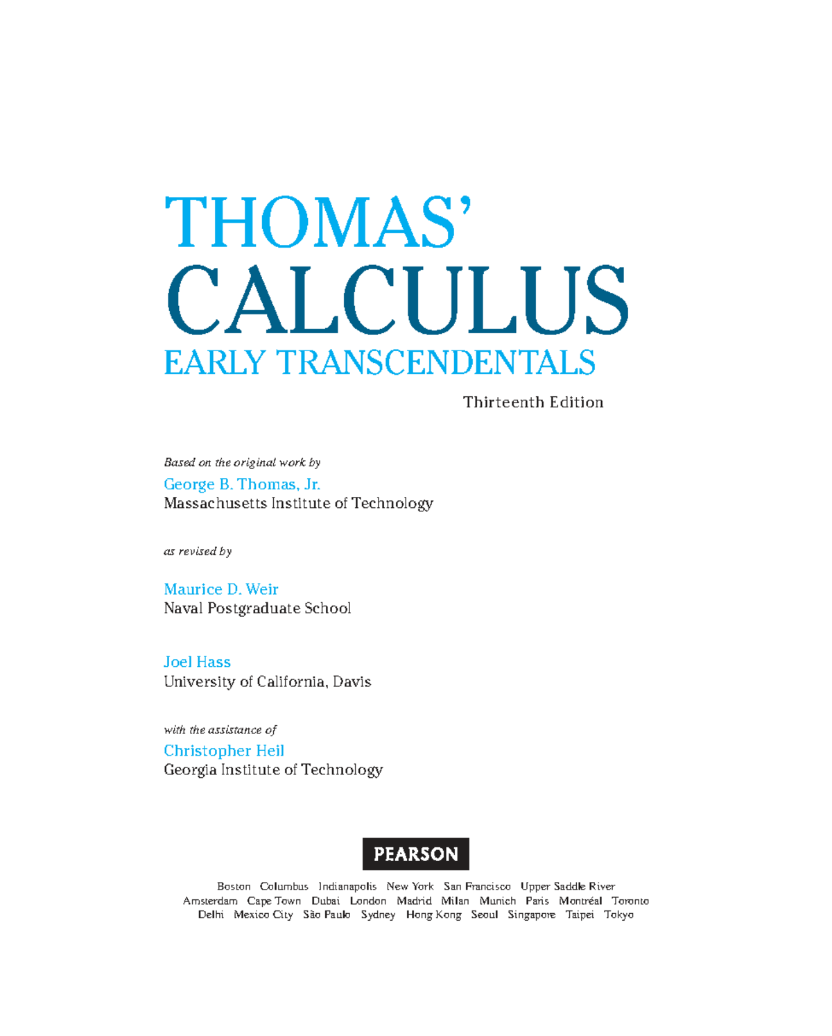 Calculus Early Transcendentals: Thomas Calculus Pages 1-2 - Studocu