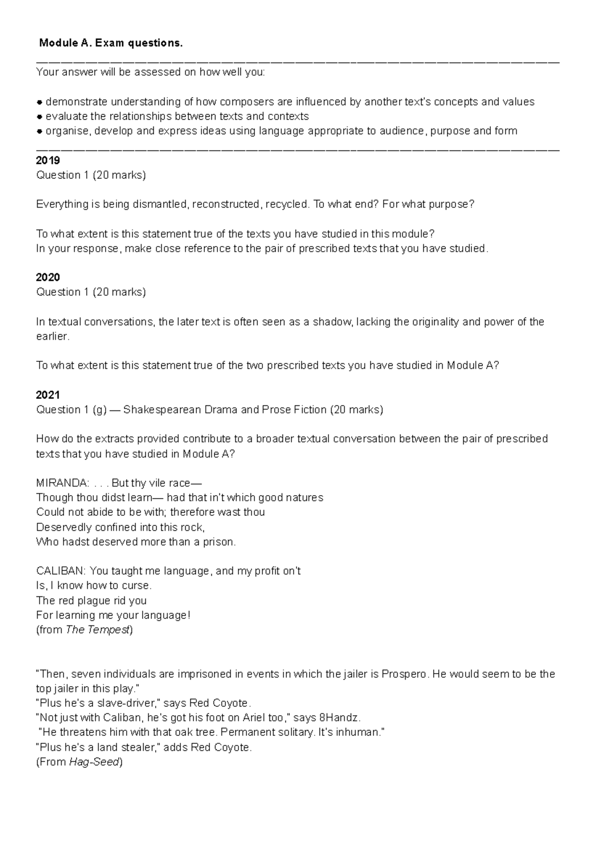 Module A HSC Exam Questions: 2019-2025 Analysis Guide - Studocu