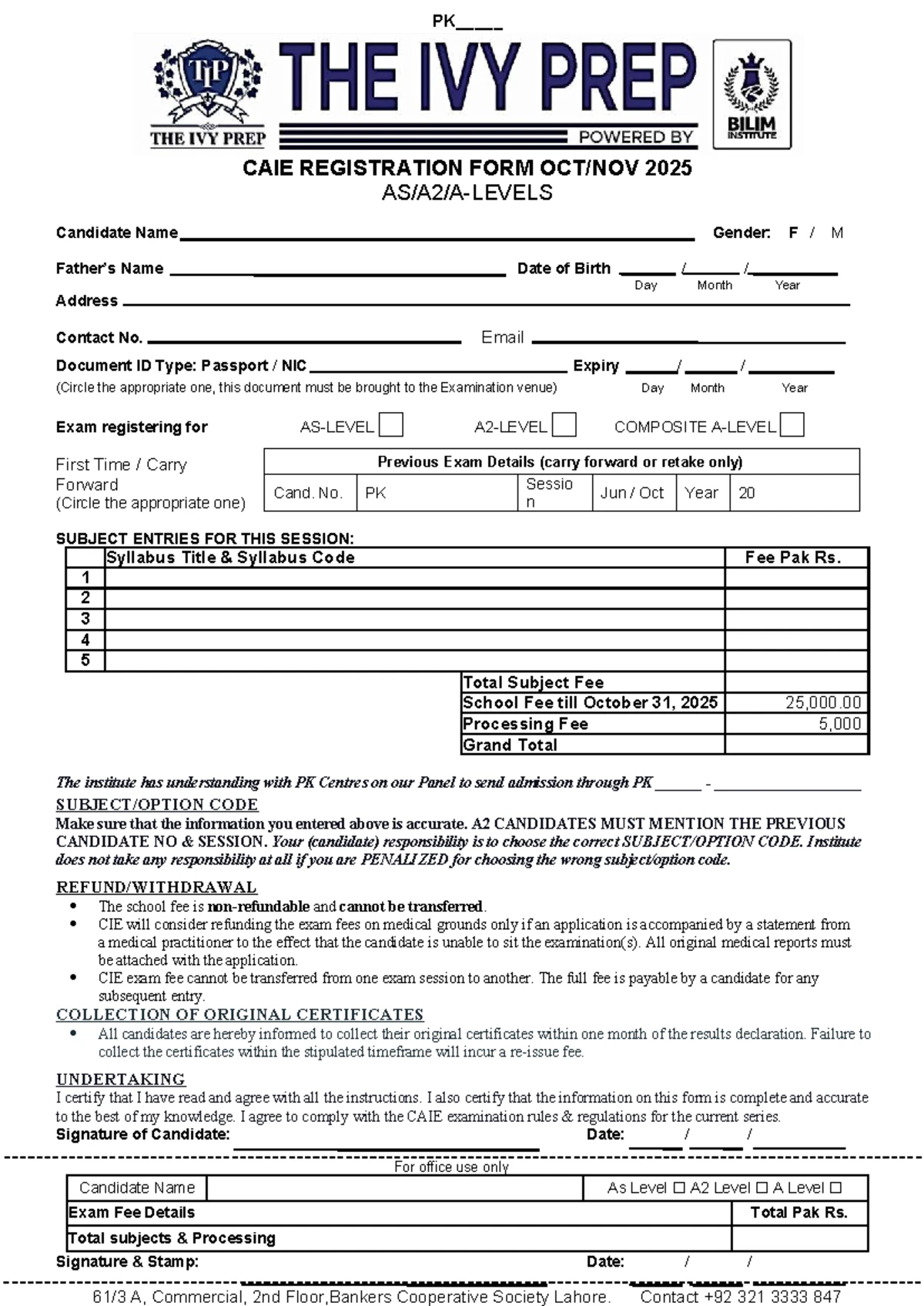 A-Level CAIE Registration Form 2025 for Candidates - Studocu