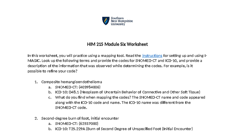 HIM 215 Module 6 Coding Mapping Worksheet - Studocu