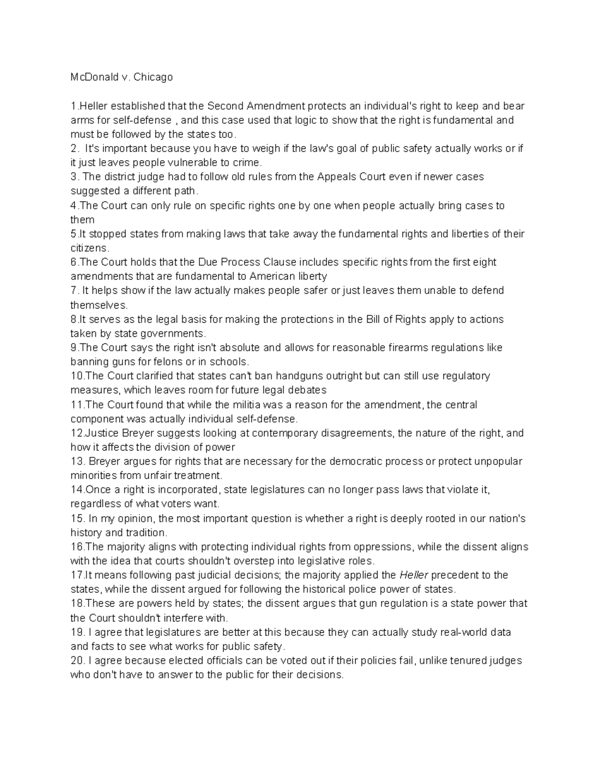 McDonald v. Chicago - Textbook Answers & Analysis - Studocu