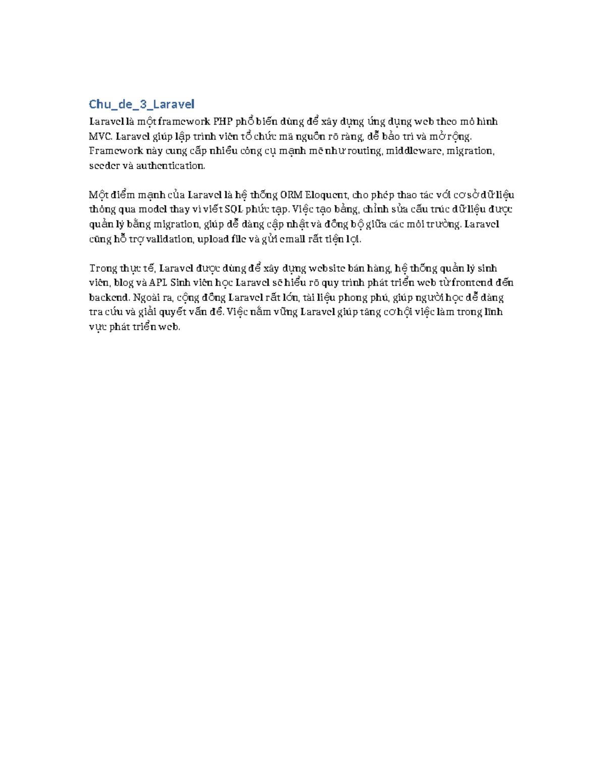 Chu đề 3: Tìm Hiểu Laravel - Framework PHP MVC - Studocu