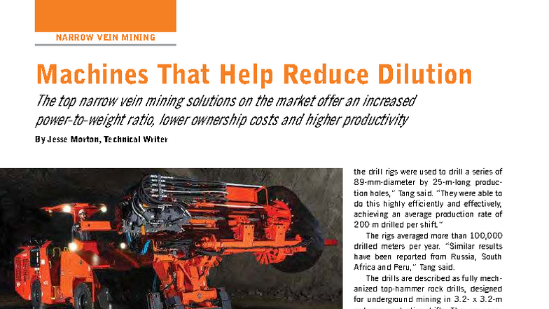 NARROW VEIN MINING: Innovative Machines for Reduced Dilution - Studocu