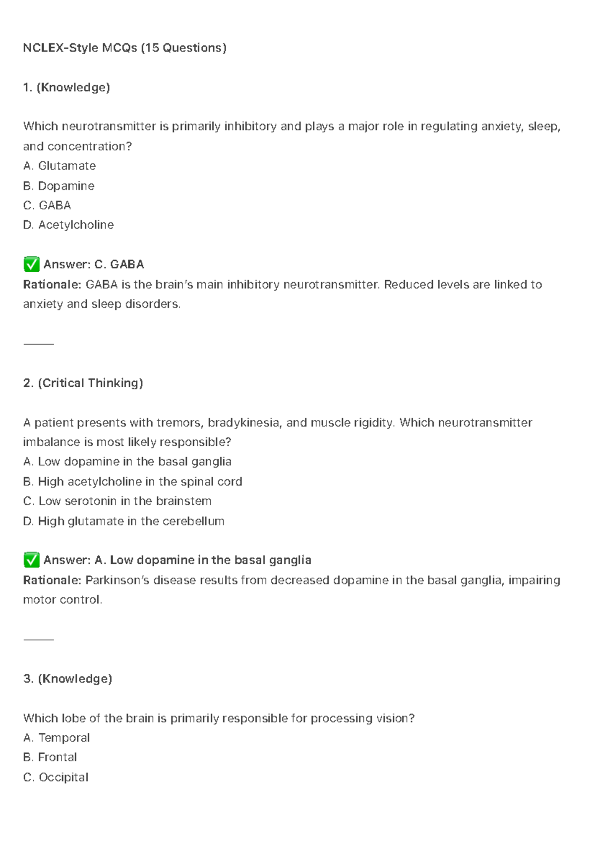 NCLEX-Style MCQs (15 Questions) for Exam Preparation - Studocu