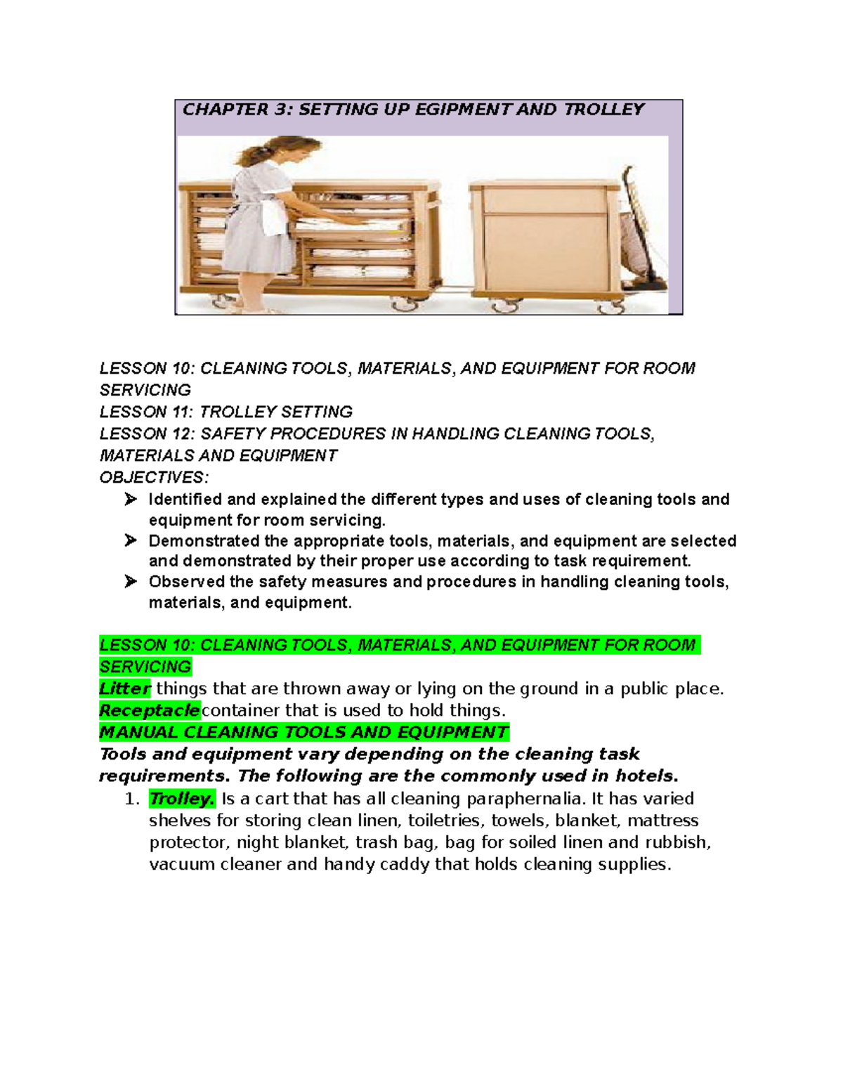 Chapter 3: Equipment Setup, Trolley Use, and Safety Procedures - Studocu