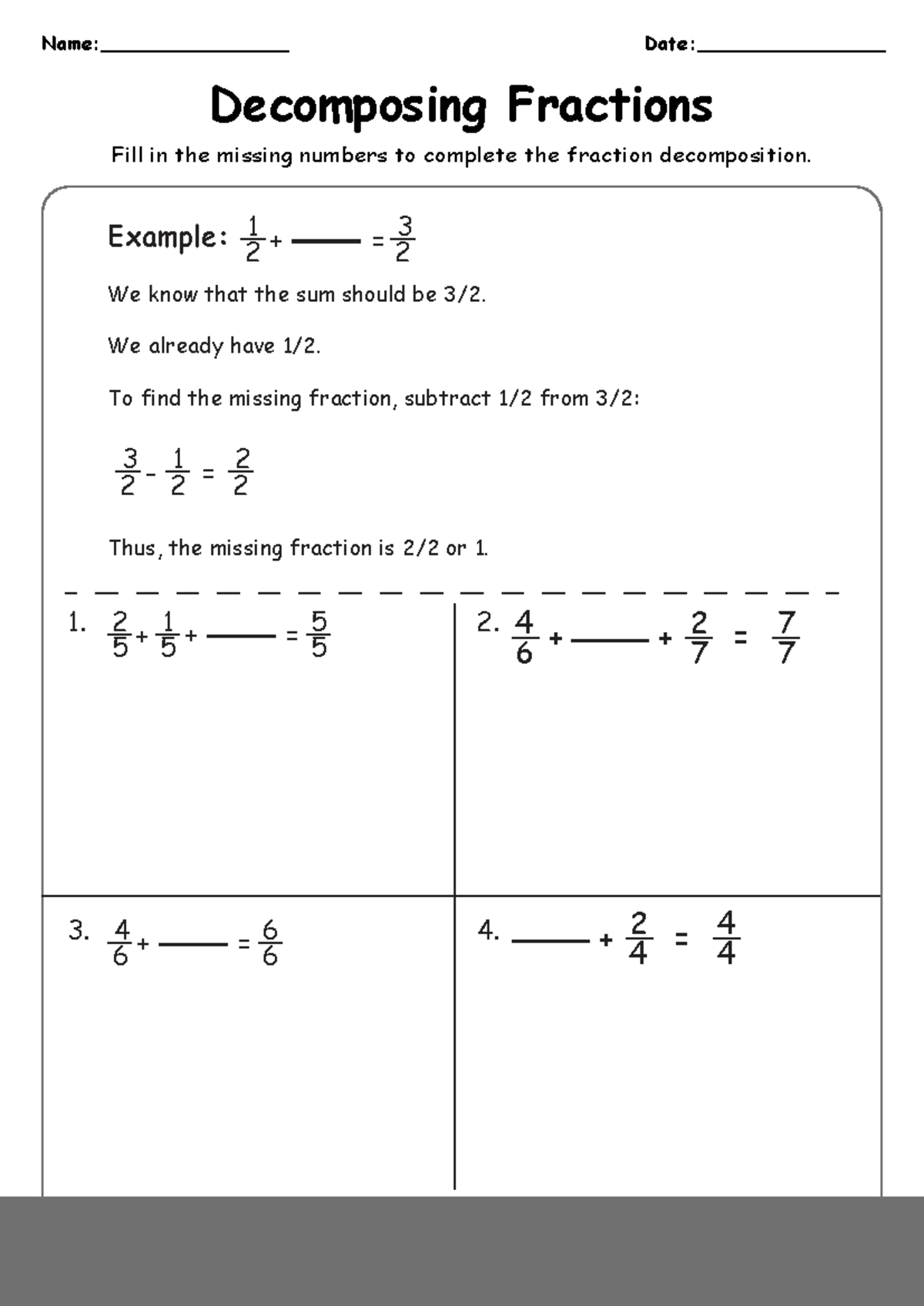 4th Grade Decomposing Fractions Worksheet - Fill in the Blanks - Studocu