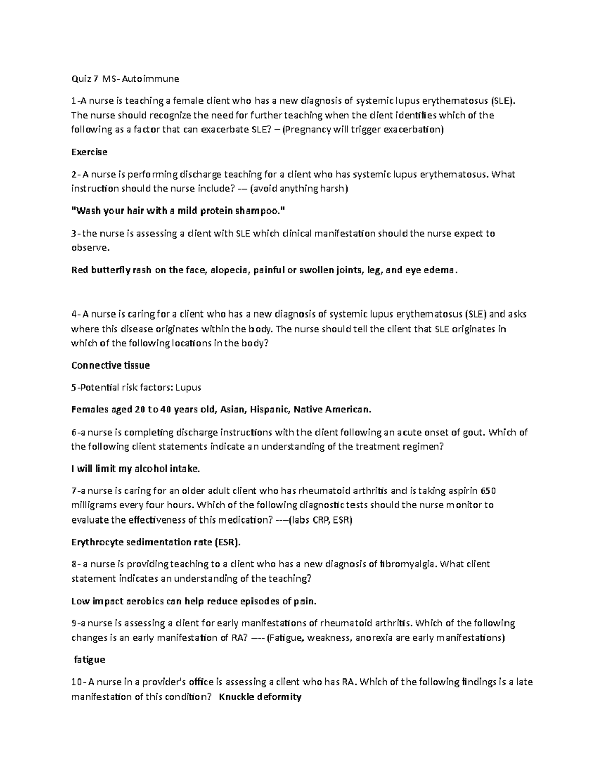 Quiz 7 autoimmune MS - practice questions - Quiz 7 MS- Autoimmune 1-A ...