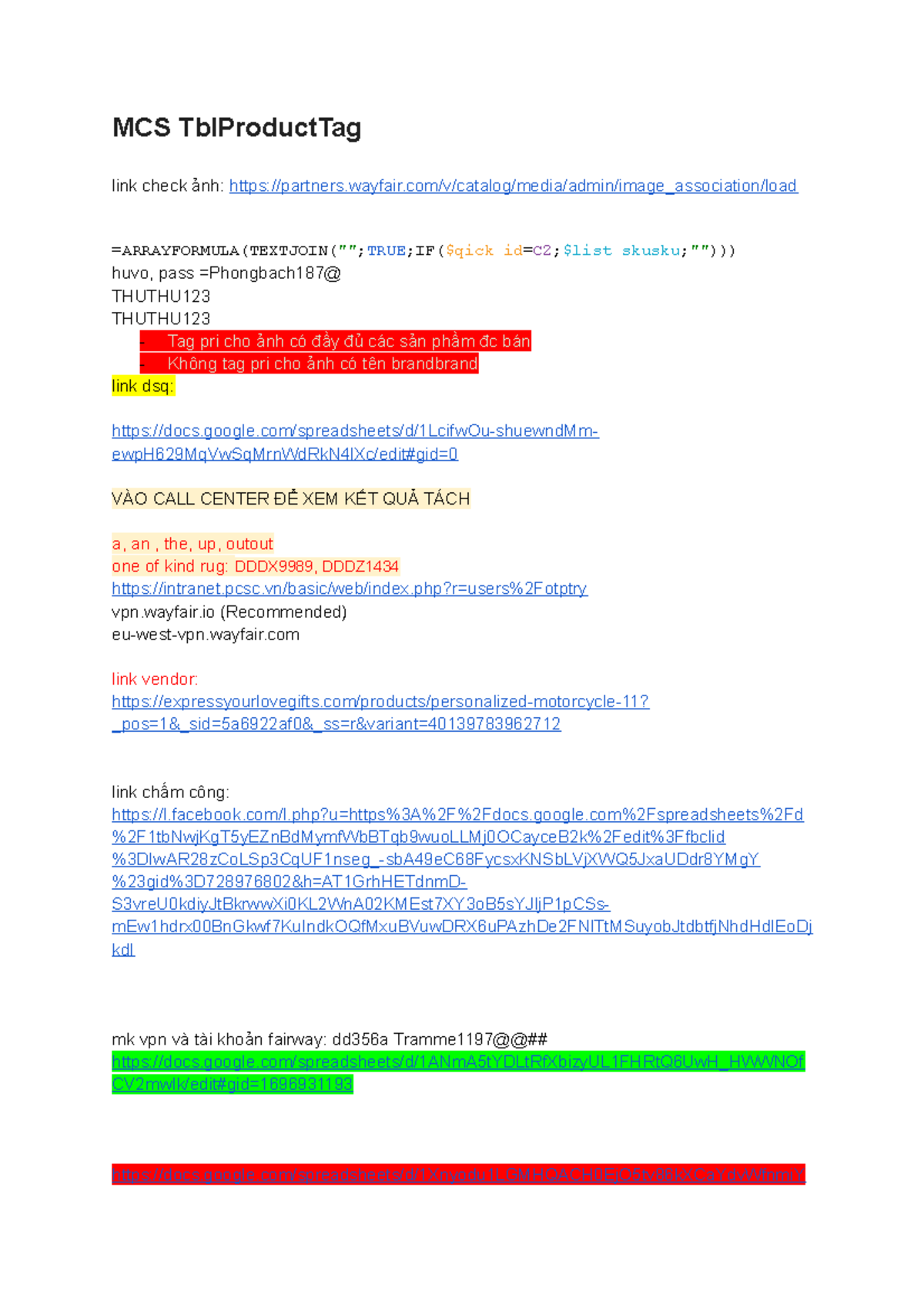 Việc nhập liệu - goodddd - MCS TblProductTag link check ảnh: - Studocu